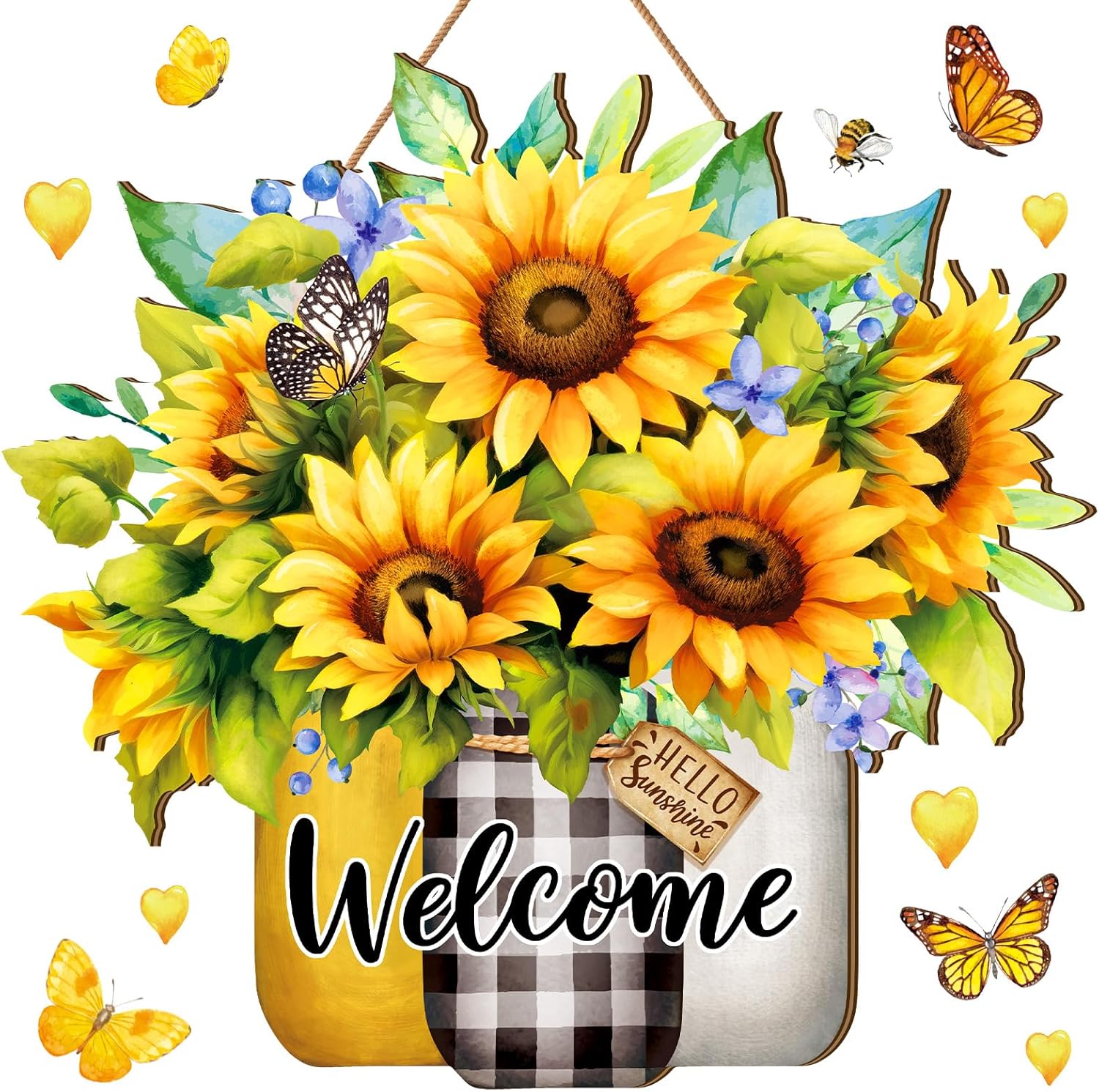 Amazon.com: Silipull Summer Sunflower Welcome Door Sign Wood Sign Front ...