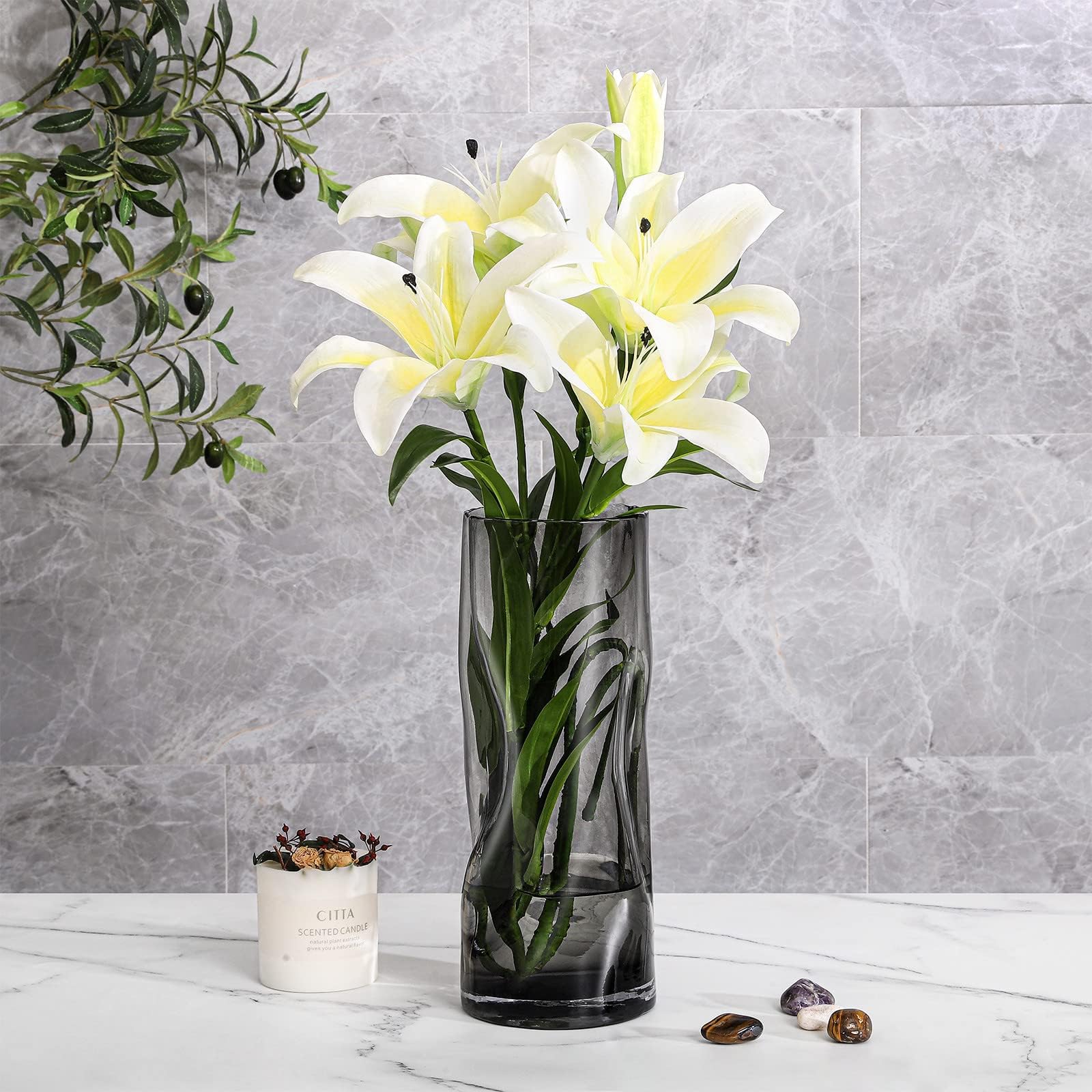 Glass Vase 30cm Handmade Glass Vases for Flowers Tall Flower Vase Large ...