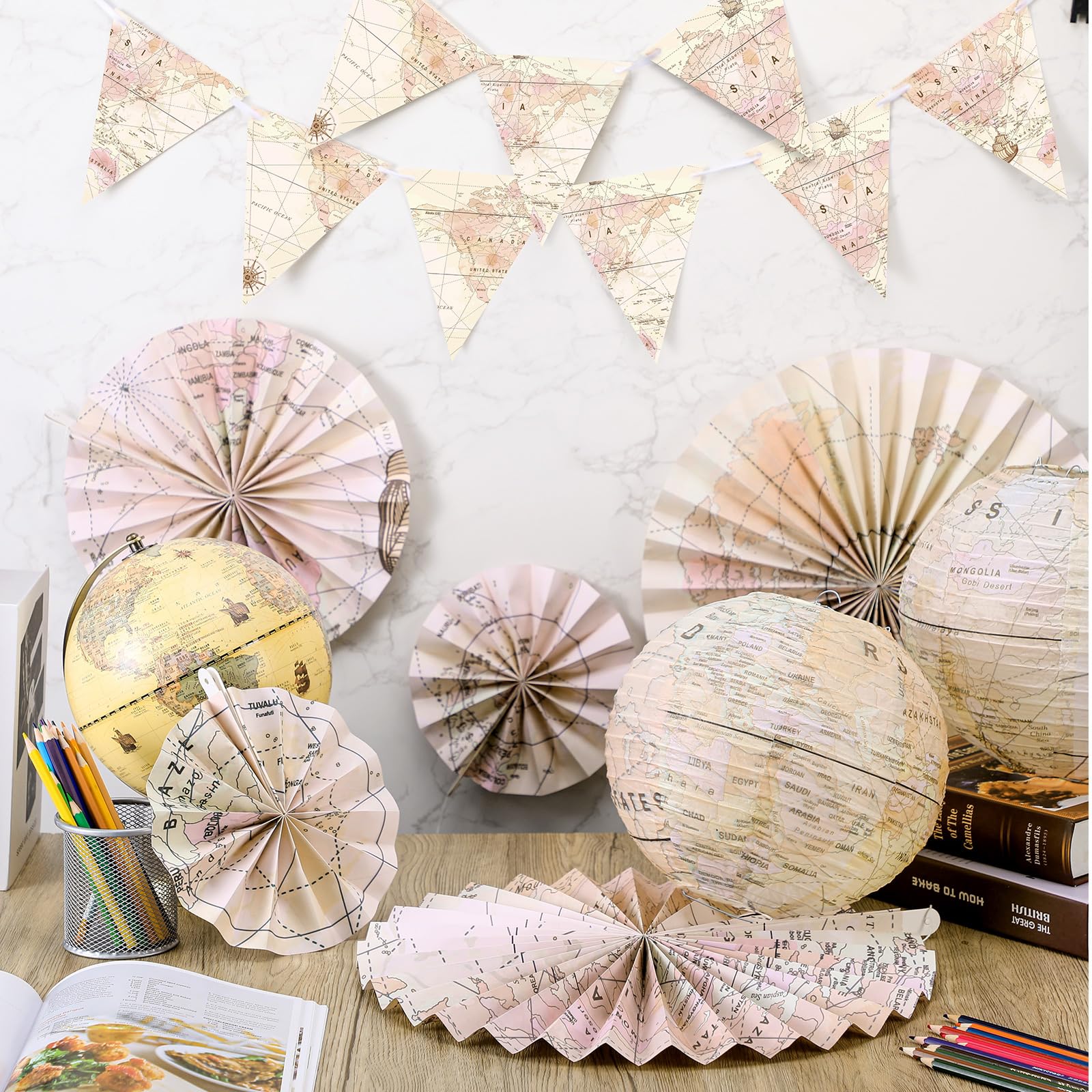 Travel Decorations 6pcs Globe Hanging Paper Lanterns Set 8Inch Travel ...