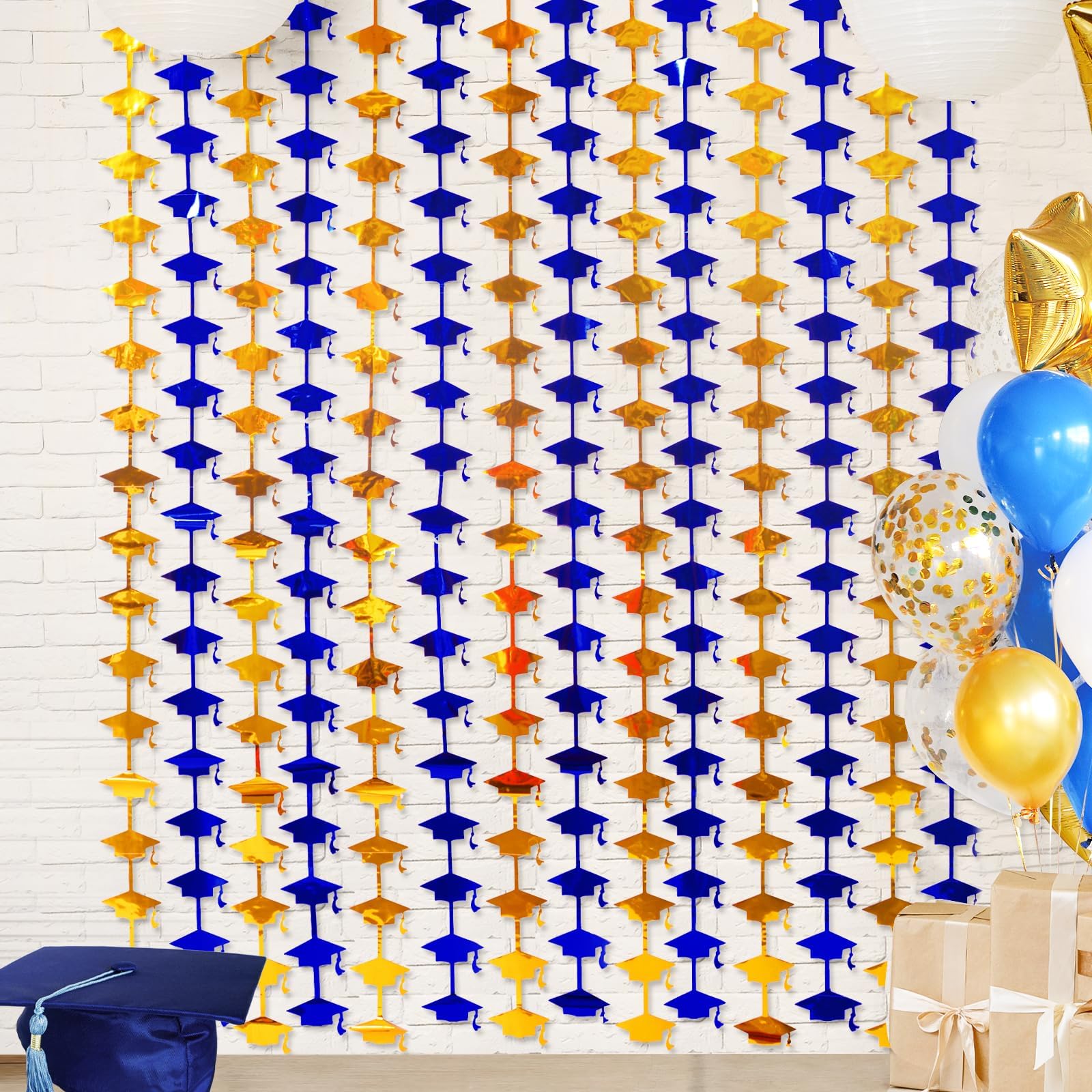 Amazon.com : 2 Pack 3.3ft x 6.6ft Graduation Cap Metallic Foil Fringe ...