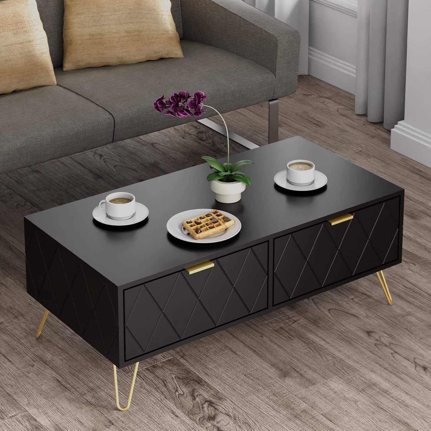 Amazon.com: Scurrty 39.4'' Coffee Table with Large Drawers & 2 Open ...