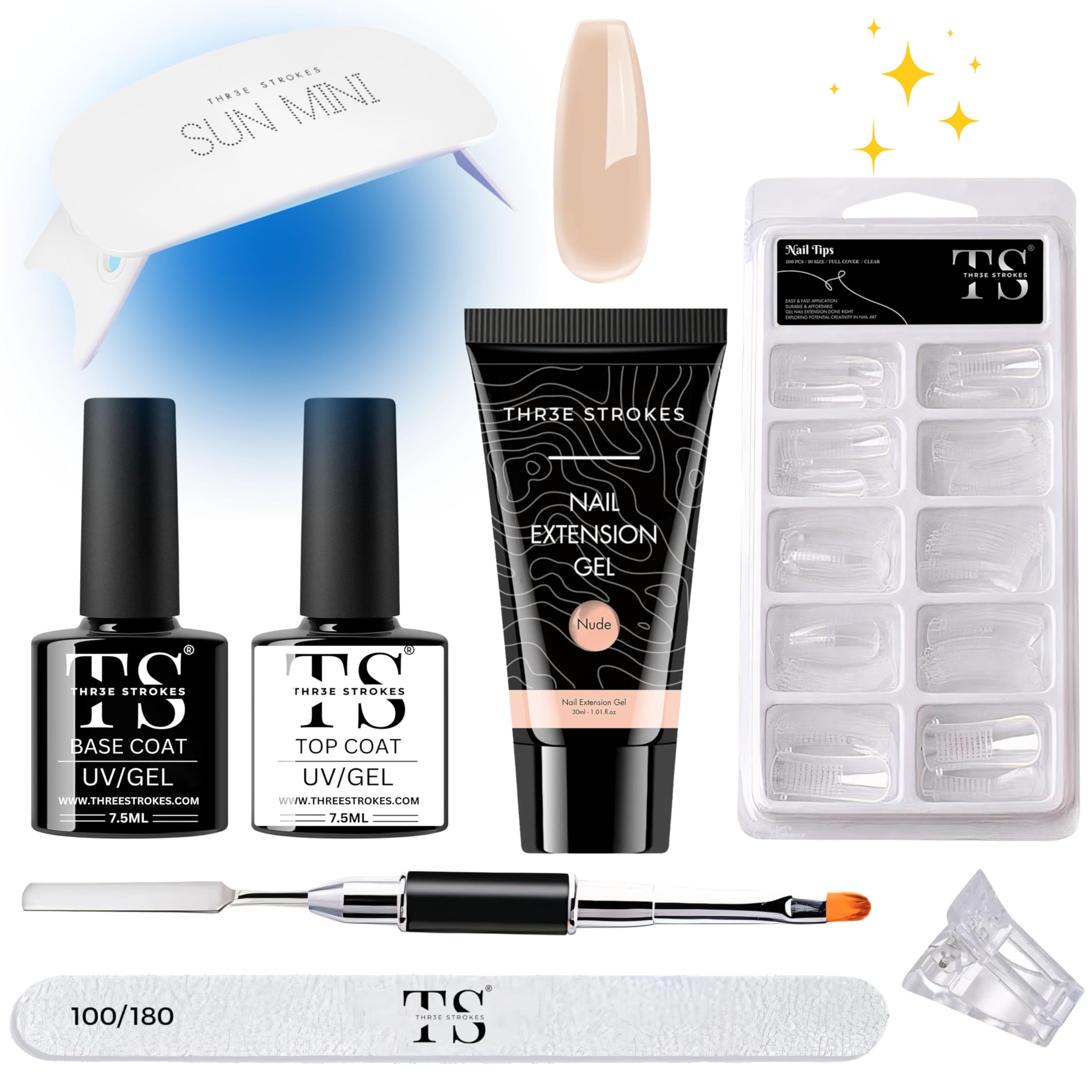 THR3E STROKES NAIL ART KIT POLYGEL NAIL EXTENTION KIT for Builder Gel ...