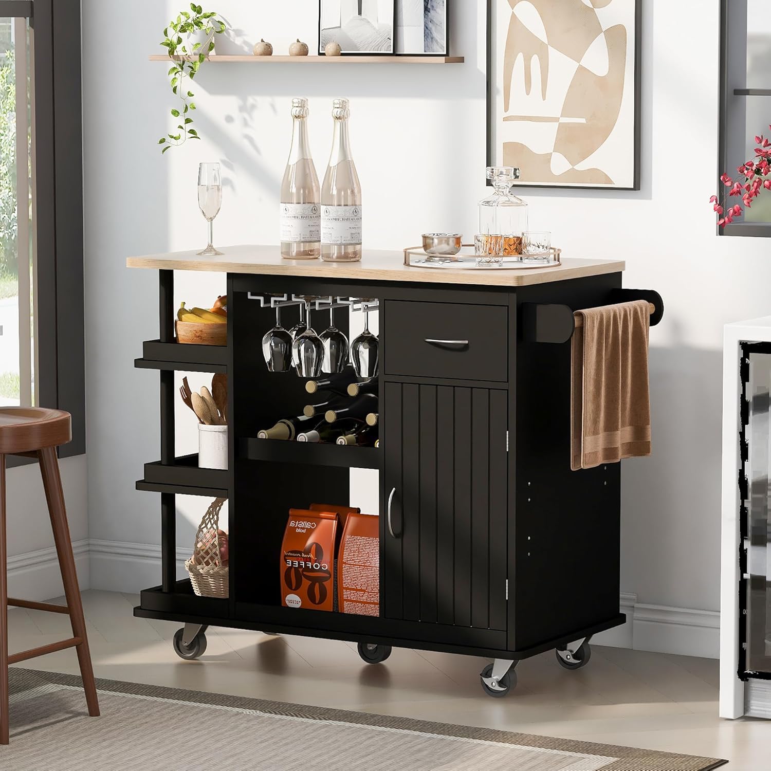 Amazon.com: WOENEI Kitchen Island Cart with Storage-Rolling Cart ...