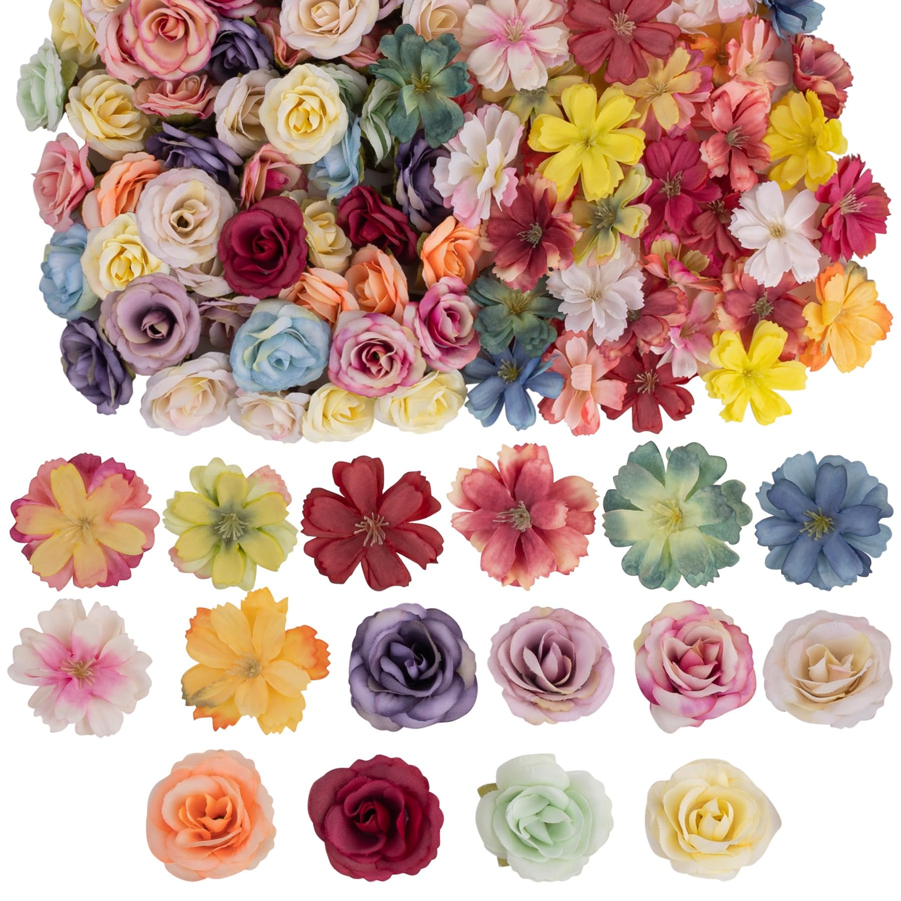 Amazon.com: Framendino, 100 Pack Faux Flowers Heads Small Artificial ...