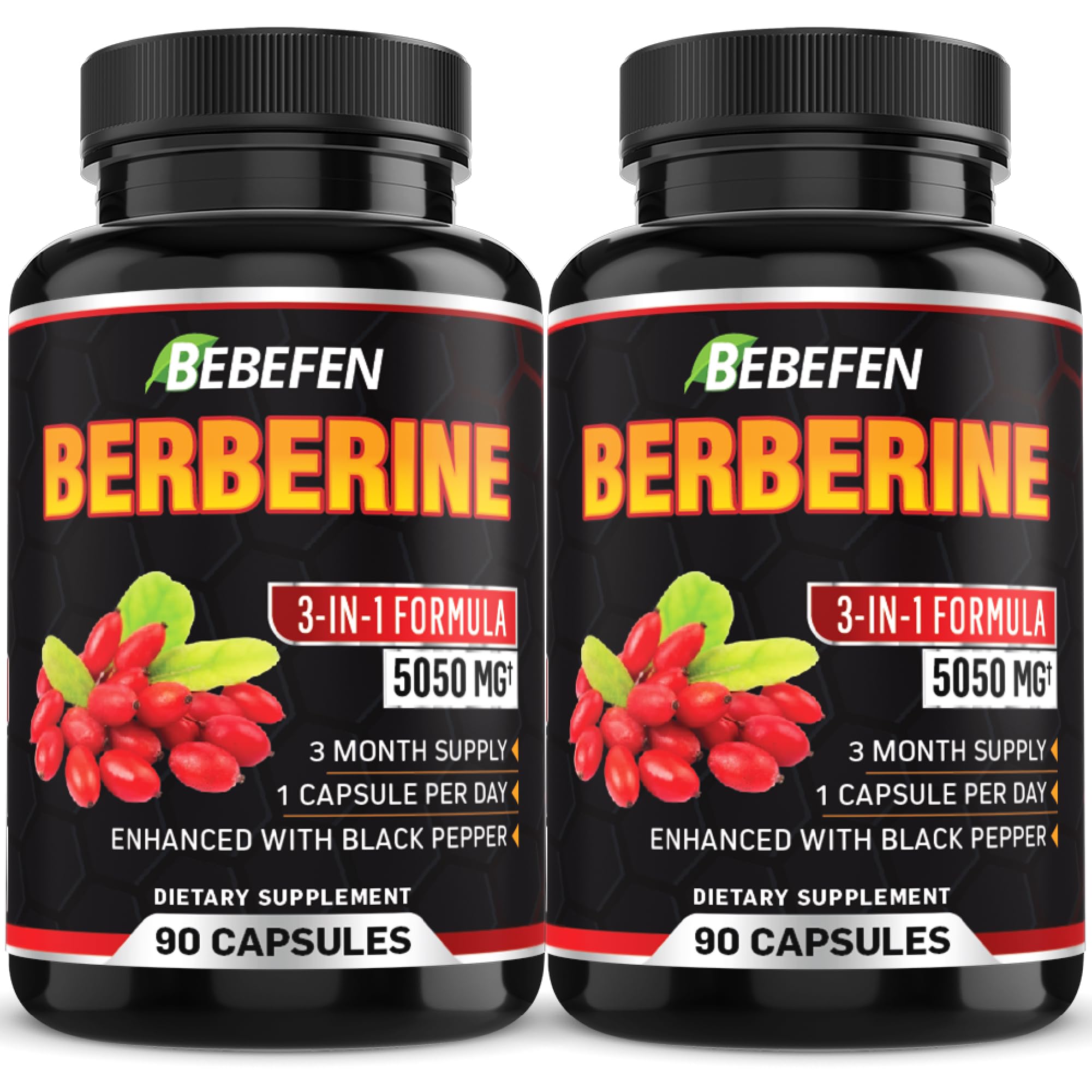 2 Packs Premium Berberine Supplement -5050mg Formula Pills with Black ...