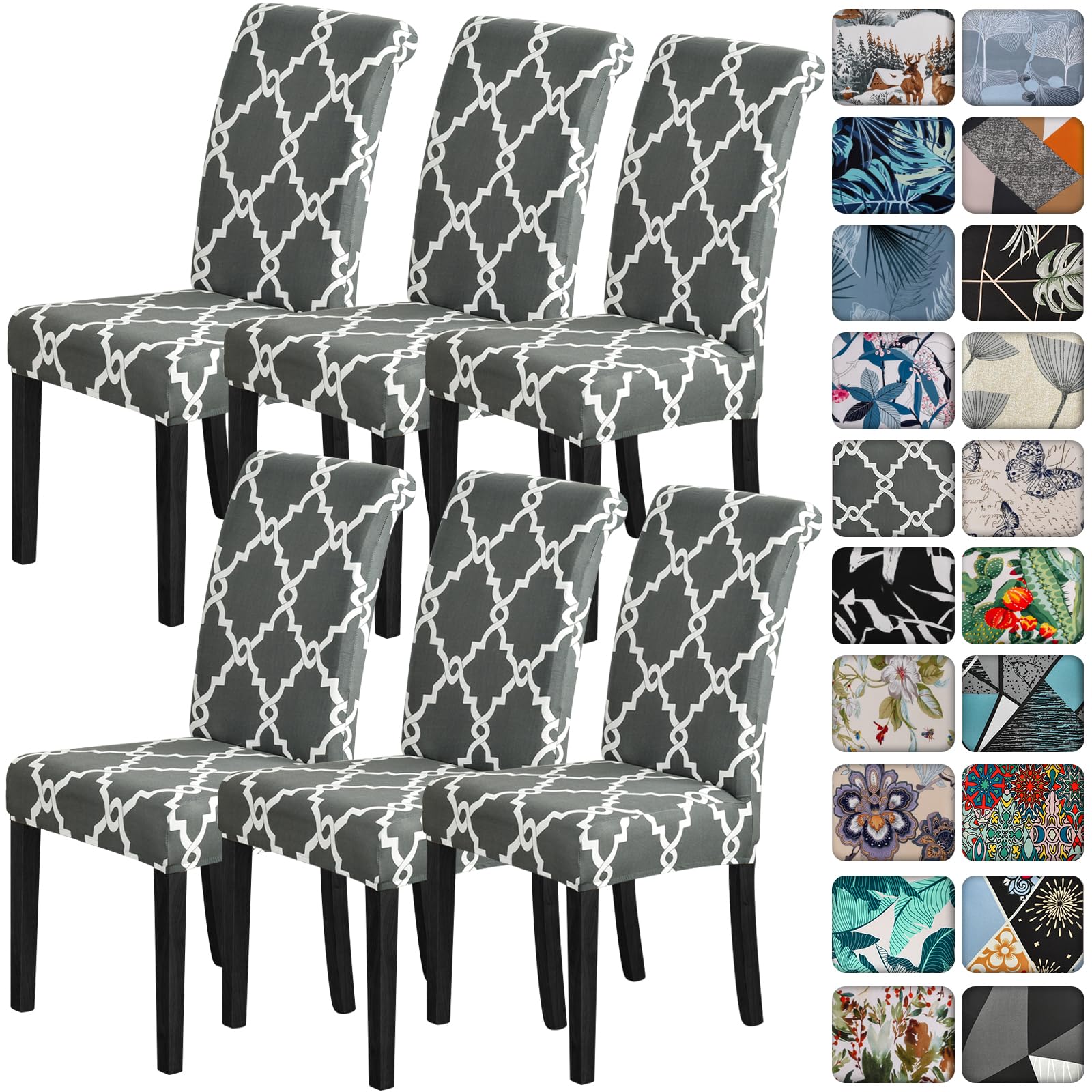Senllori Dining Room Chair Covers Set of 6,Printed Pattern Parsons ...
