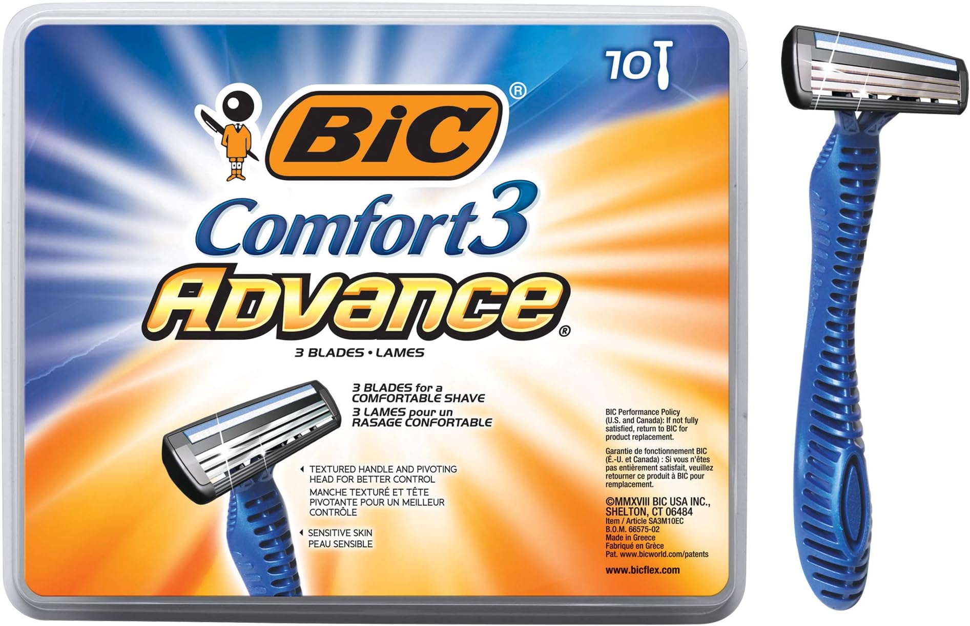 Amazon.com: BIC Comfort 3 Advance Disposable male Razor, Blue, 10 Pack ...