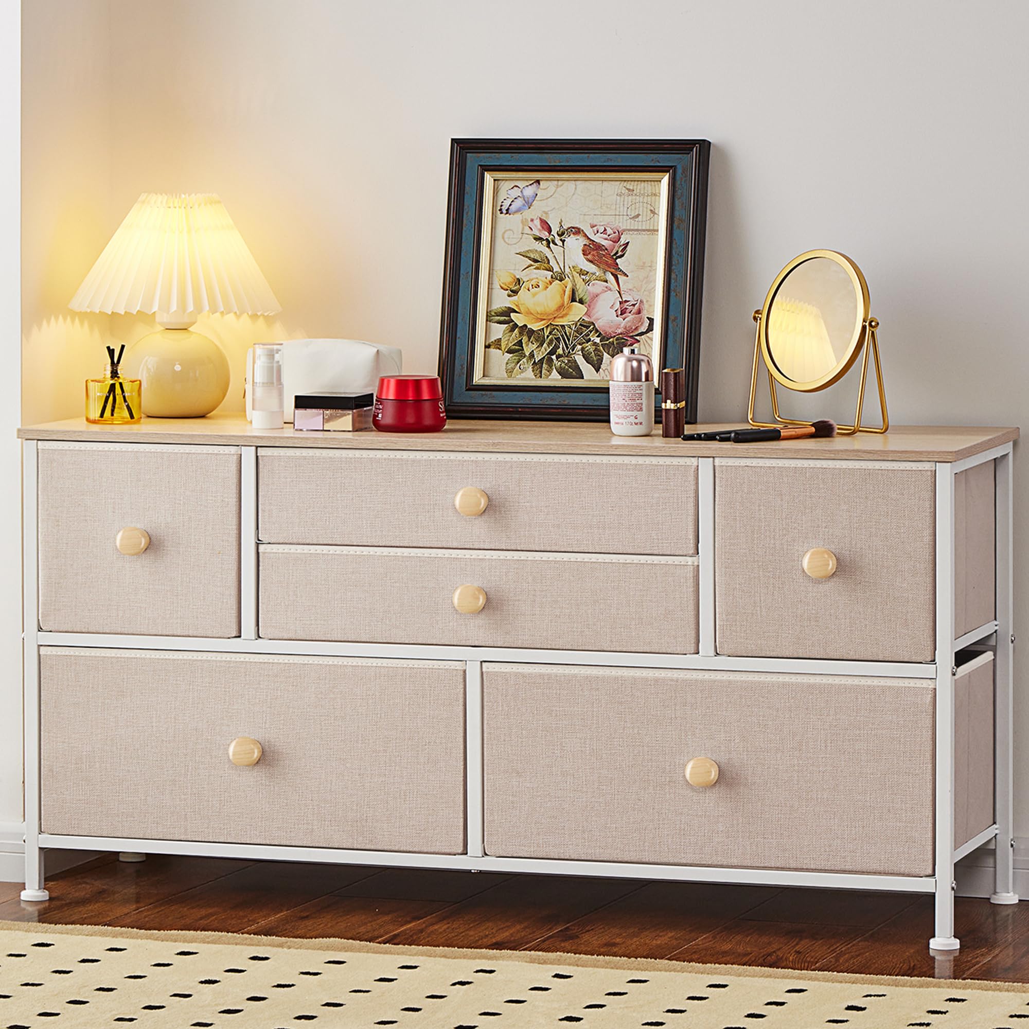 EnHomee Chest of Drawers Bedroom with 6 Large Capacity Drawers, Fabric ...