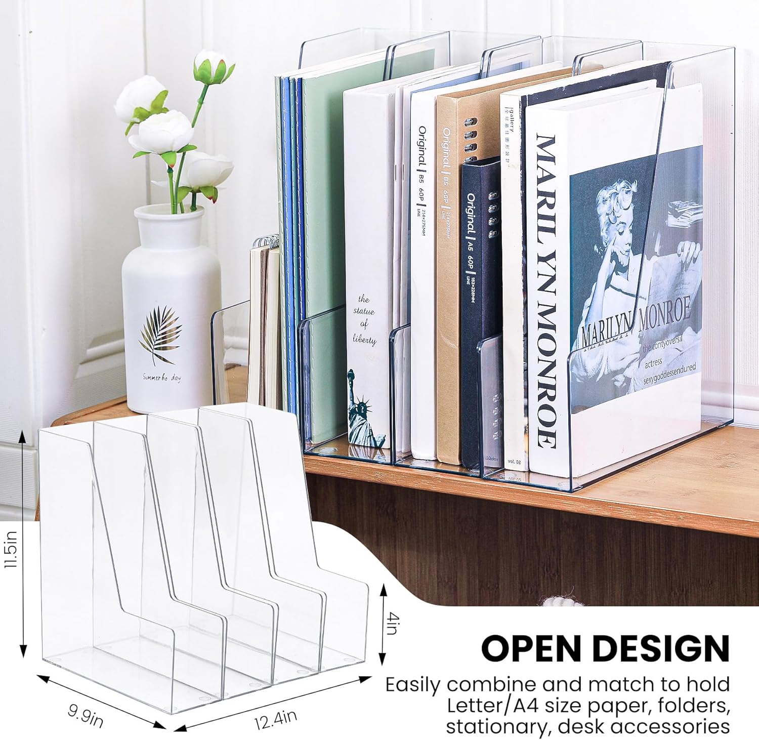 Vertical Magazine File Holder, Clear File Organizer Desk Organizer and ...