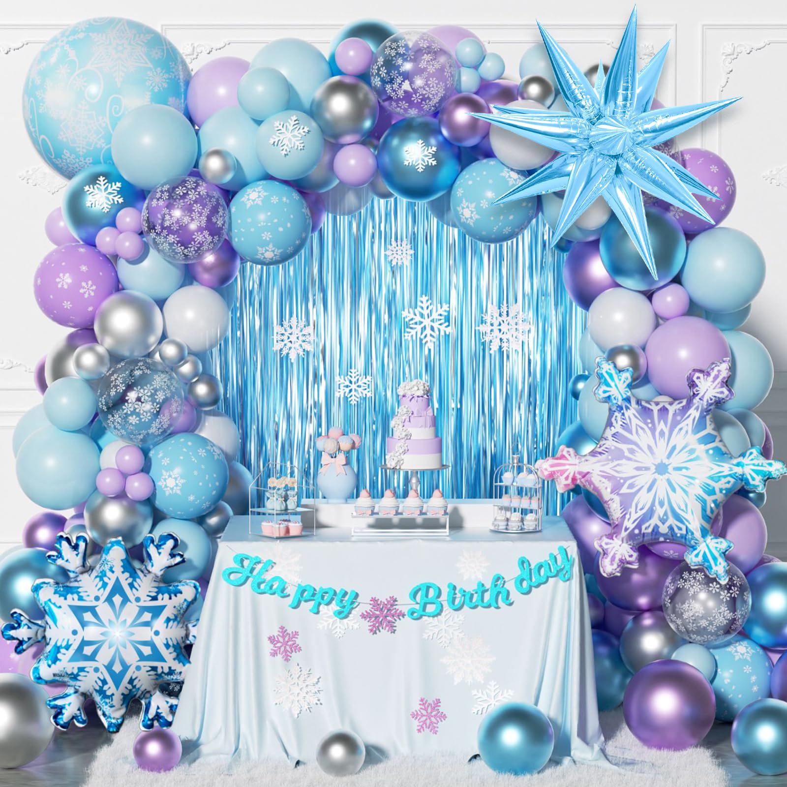Amazon.com: 212pcs Frozen Balloon Arch Garland Kit, Blue Purple White ...