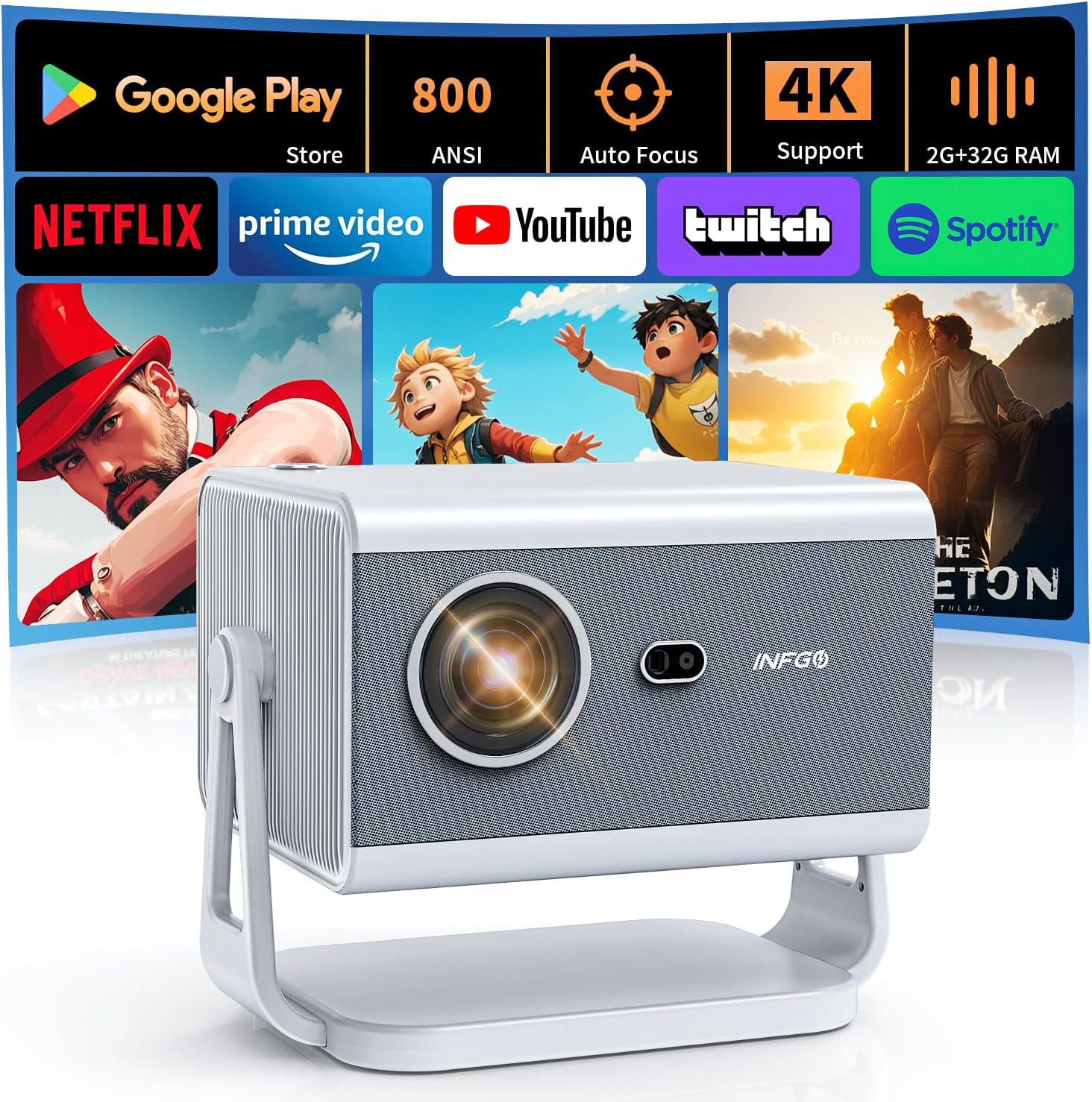 Amazon.com: [Google Play/4K 60Hz Support] INFGO Smart Projector 800ANSI ...