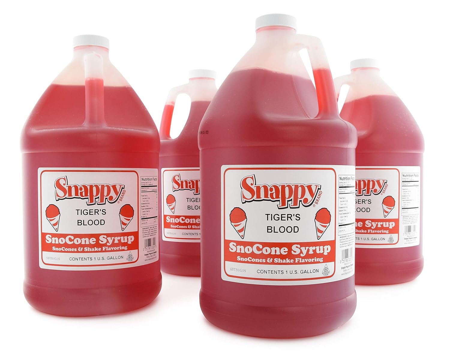 Amazon.com : Snappy Tigers Blood Sno Cone Syrup, 1 Gallon, 4 Pack ...