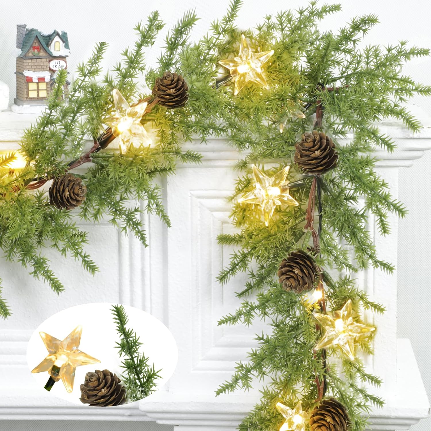 Amazon.com: Christmas Garland with Lights, 6 Ft Cedar Pine Garland ...