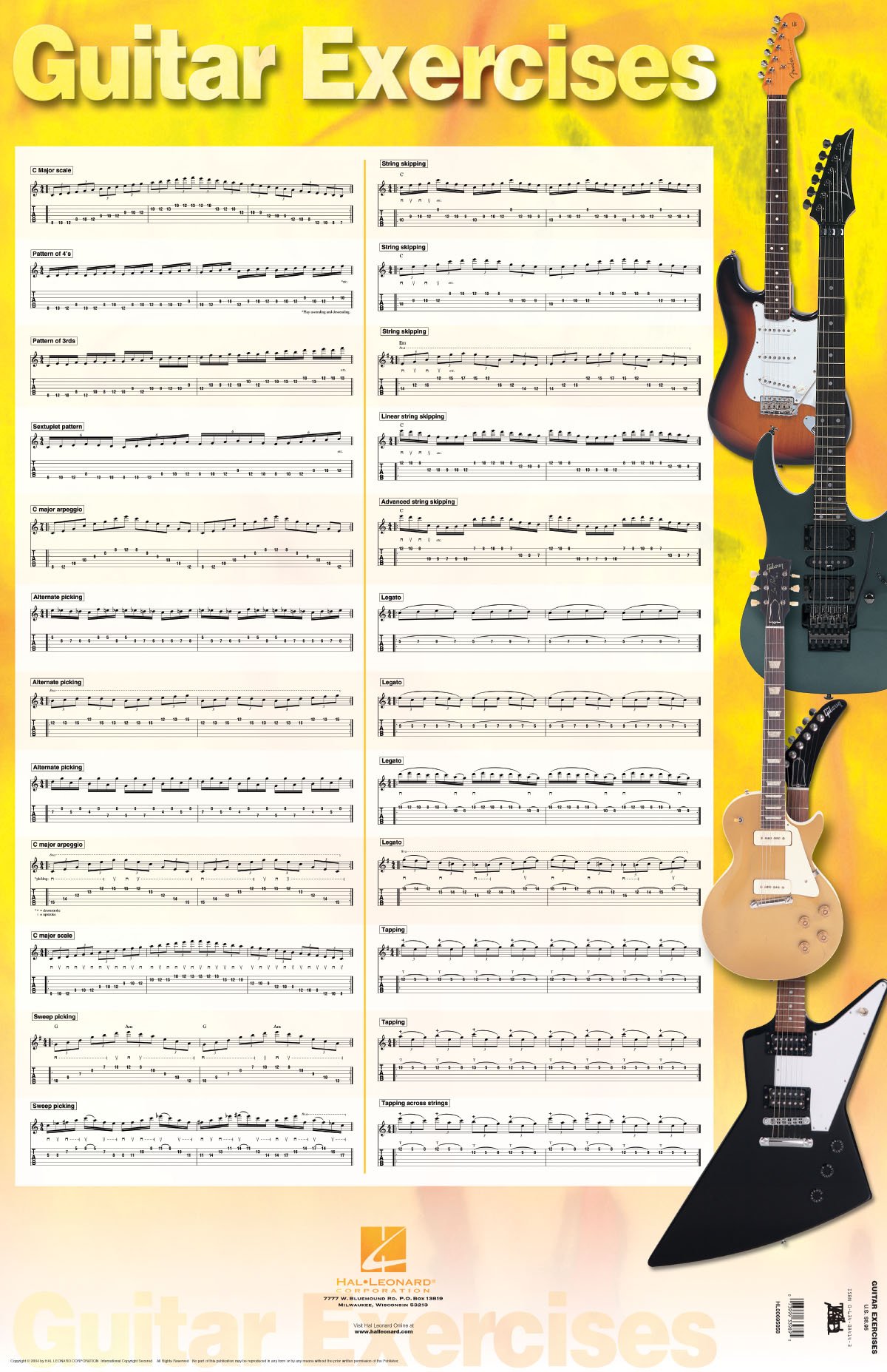 Guitar Exercises Poster: 22 inch. x 34 inch. Poster: Hal Leonard ...