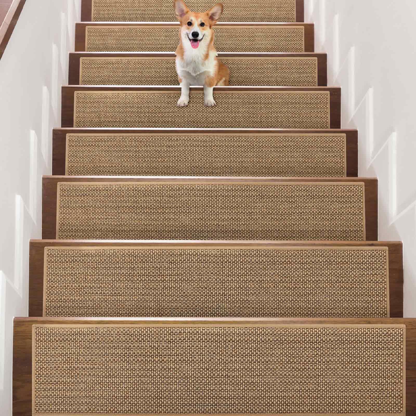 Amazon.com: Seloom Linen Non Slip Stair Treads Carpet for Wooden Steps ...