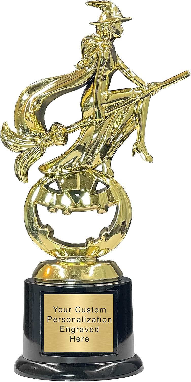 Amazon.com : K2AWARDS Witch on Pumpkin Trophy - 8 Inch Witch Halloween ...