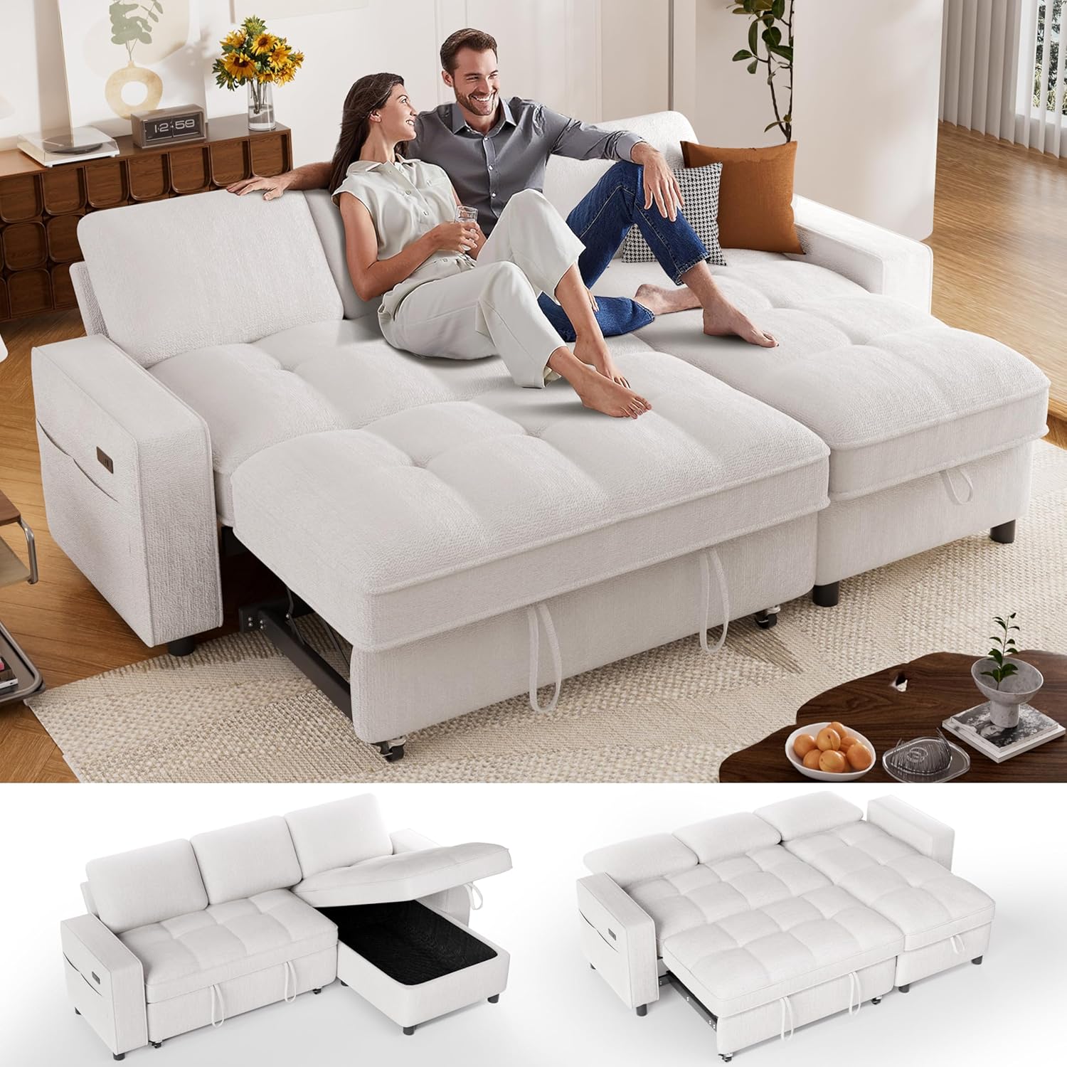 Amazon.com: Sunny Heart Sleeper Sofa Bed, 81" L Shaped Couch Sleeper ...
