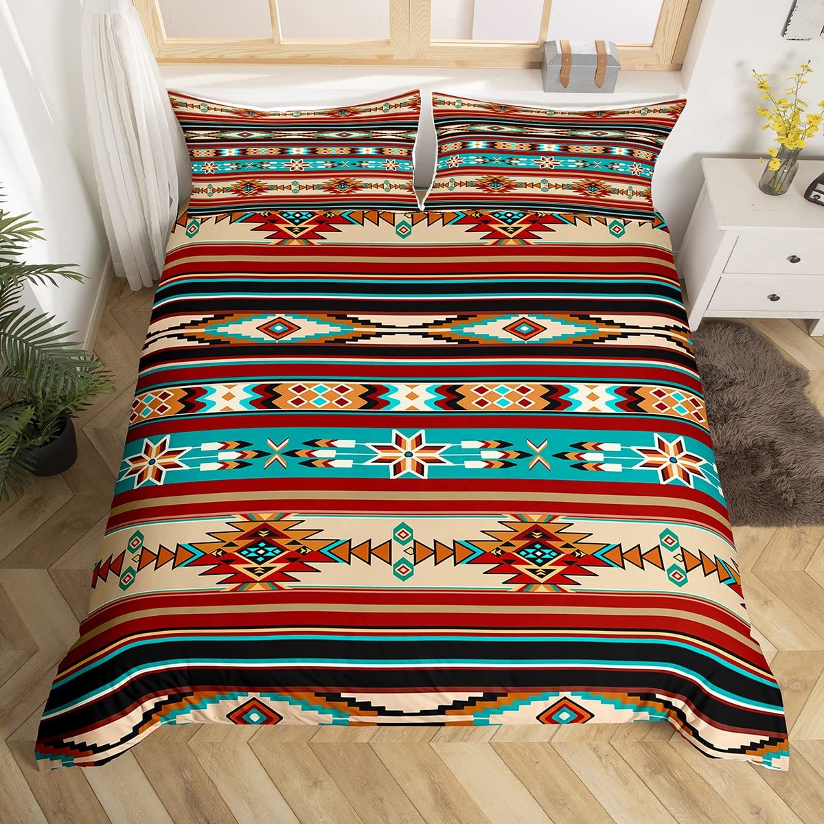 Amazon.com: Western Bedding Set Boho Aztec Comforter Cover Cowboy ...