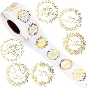 Amazon.com: JarThenaAMCS 1000Pcs Clear Christmas Stickers Roll Gold ...