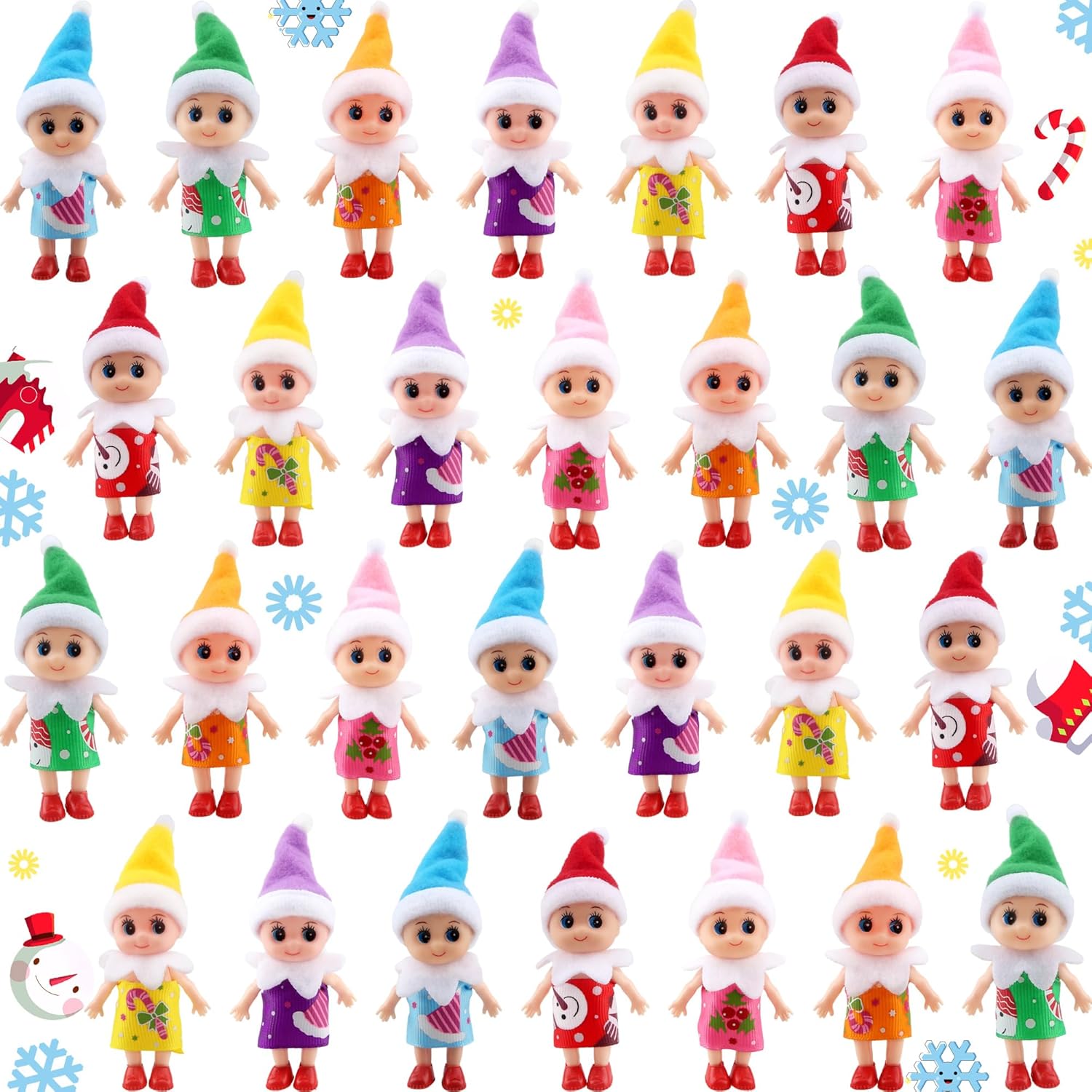Amazon.com: Cagemoga 28 Pack Small Christmas Baby Elf Dolls Mini Xmas ...