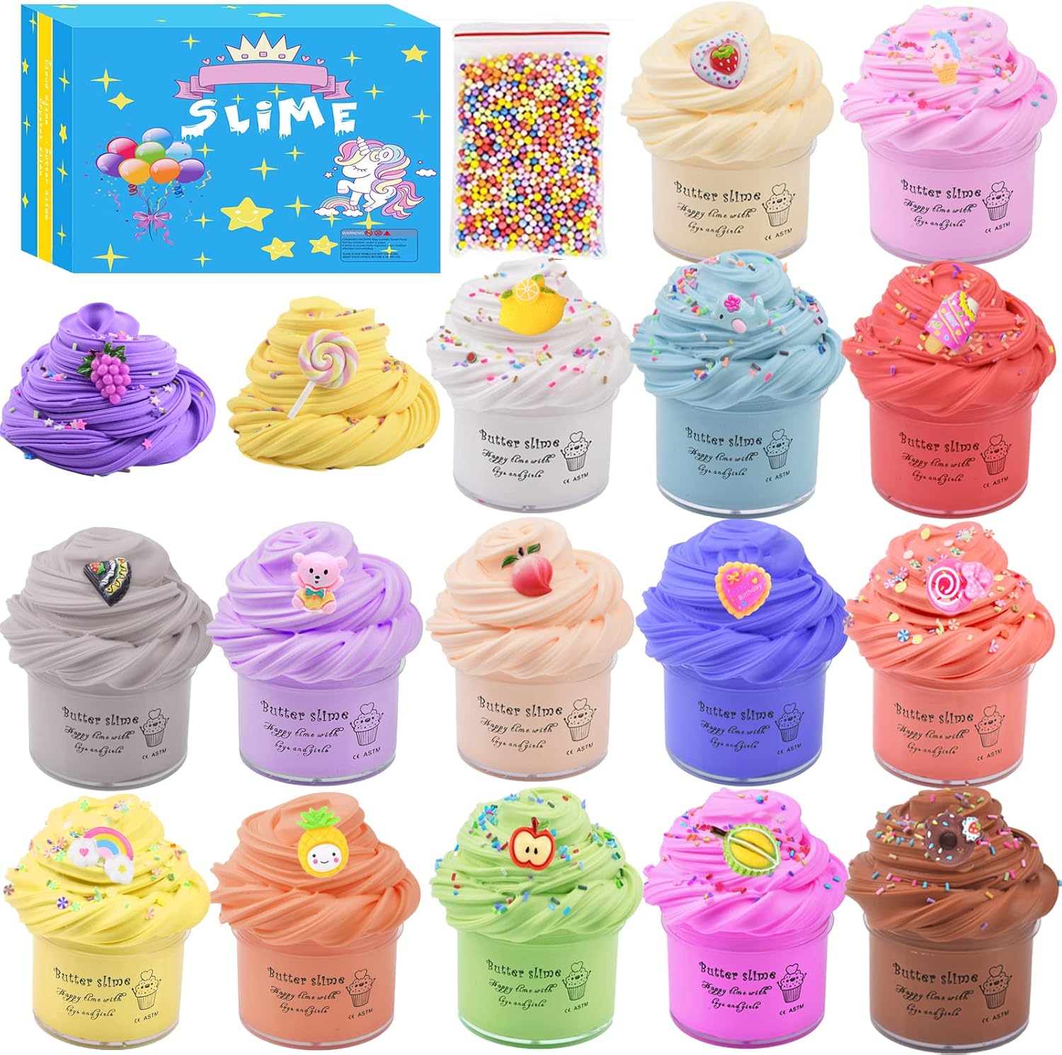 Amazon.com: Butter Slime Kit 15 Pack, for Girls and Boys Scented Slime ...