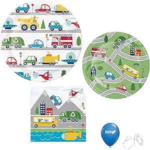 Amazon.com: Transportation Time Birthday Party Supplies Bundle with ...