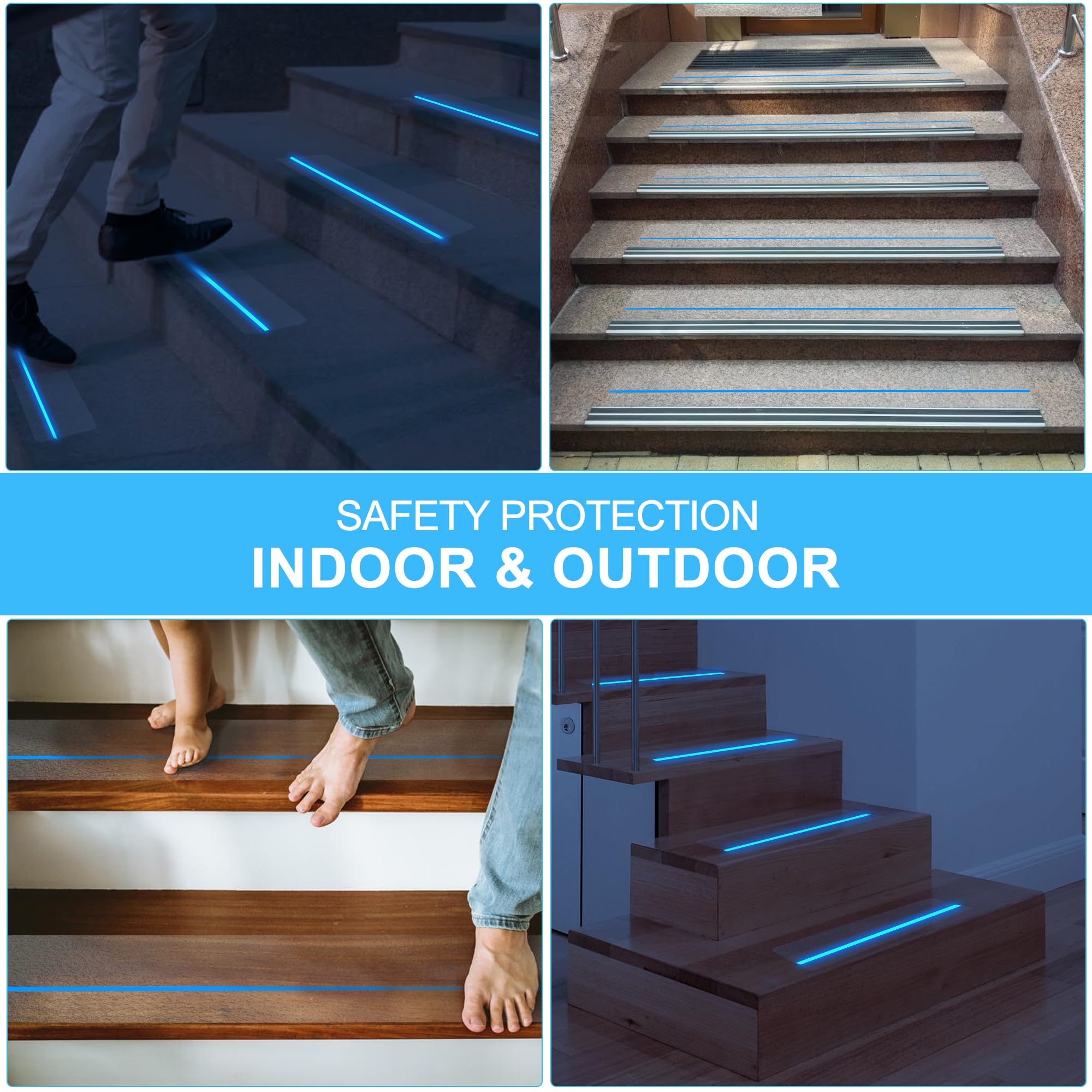 Meoarcx 4'' x 24'' Clear Stair Treads Non Slip with Glow in Dark Blue ...