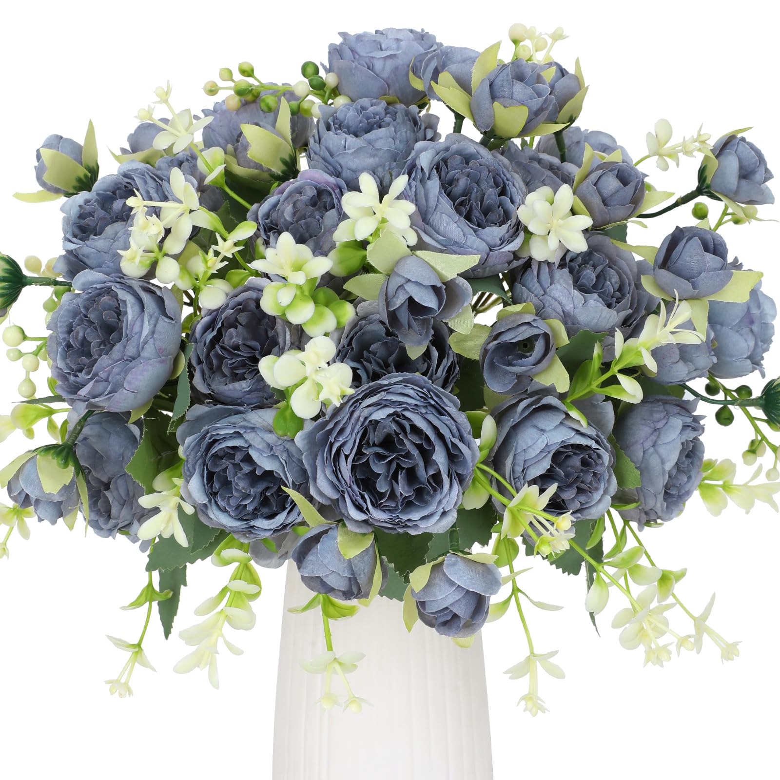 Floweroyal 4 Bunches Peony Artificial Flowers Gray Blue Flowers Silk ...