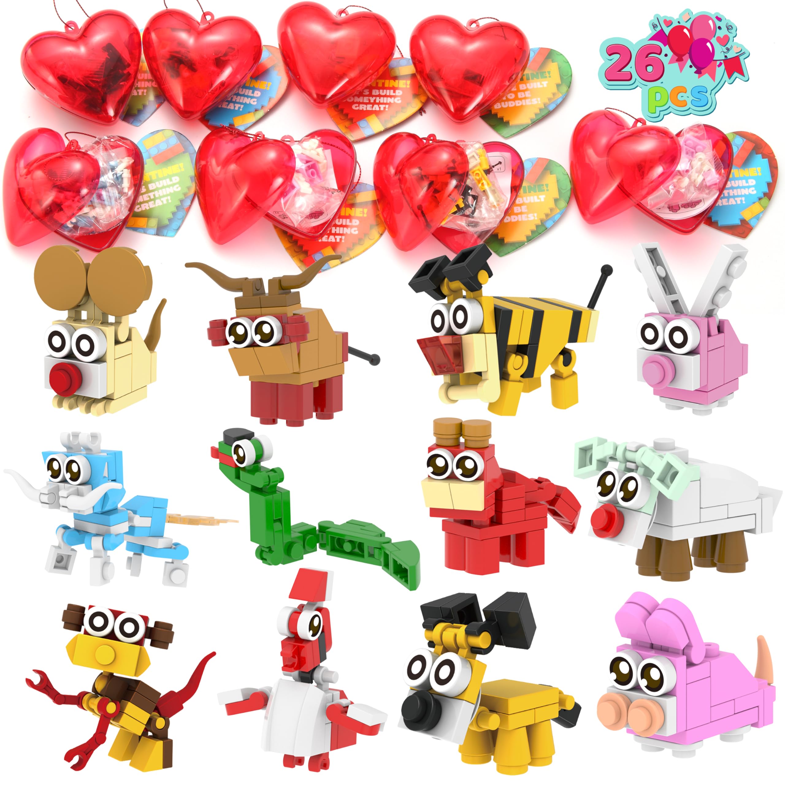 Amazon.com: JOYIN 26 Packs Valentines Day Cards with Building Blocks ...