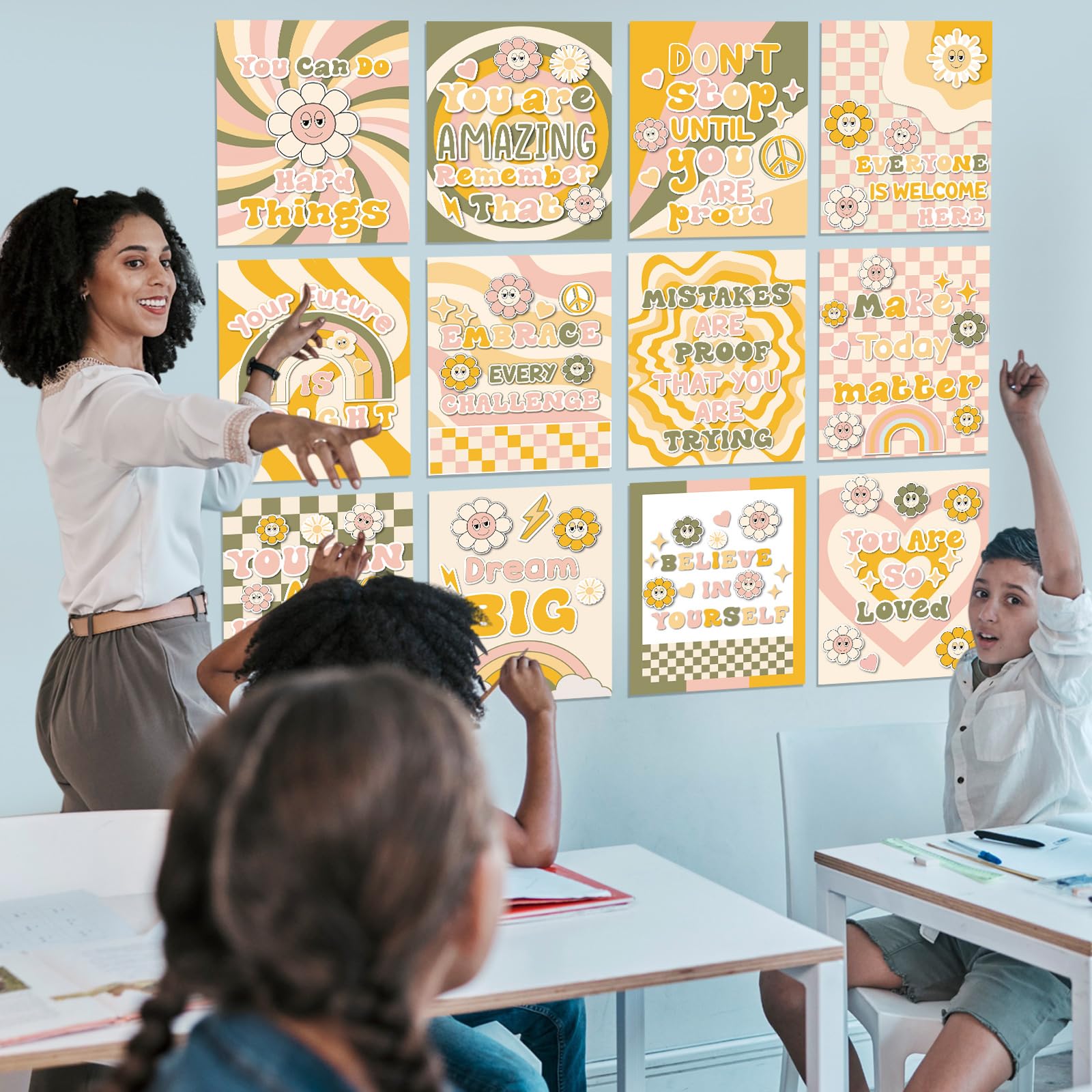 Snapklik.com : Nezyo 12 Pcs Retro Groovy Classroom Posters, Boho Hippie ...