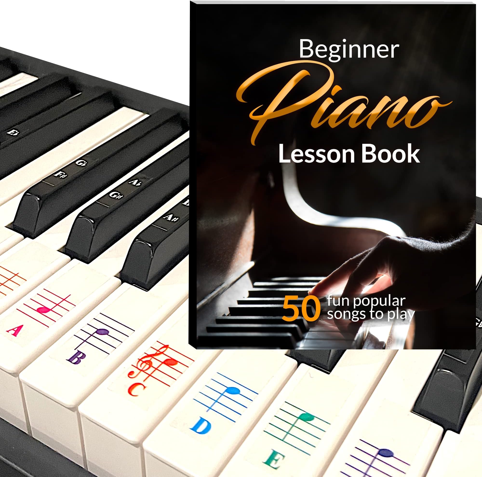 Beginner Piano Lesson Book, 50 Amazing & Popular Songs, Color Piano and ...