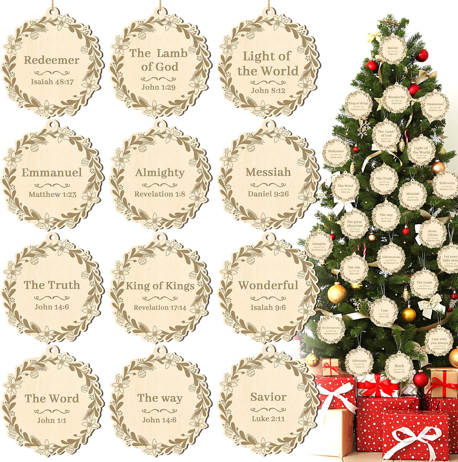 Amazon.com: 24 Pcs Christmas Names of Jesus Christ Ornaments Nativity ...