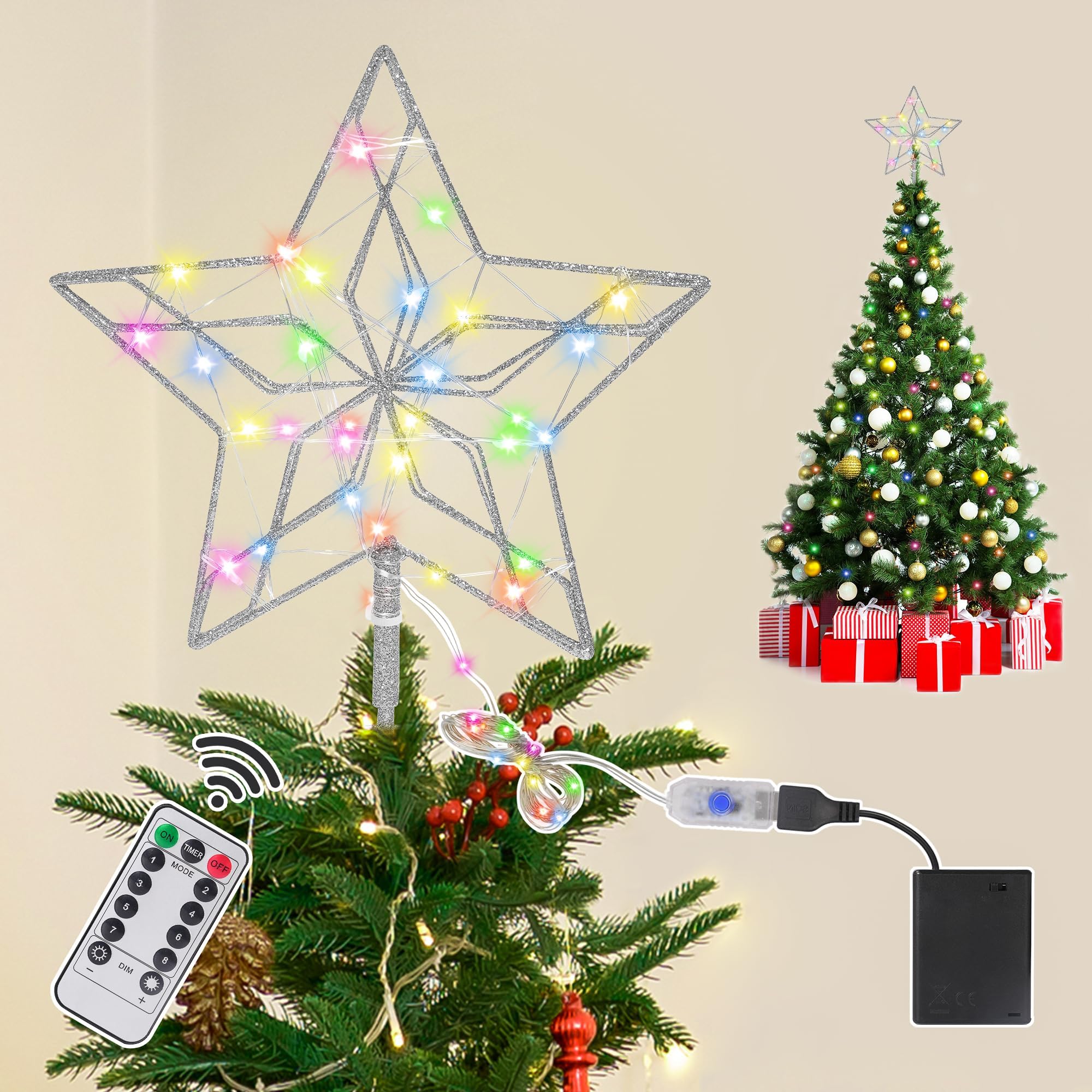 Amazon.com: Christmas Tree Topper,50 LED Lighted Sparkling Star Tree ...