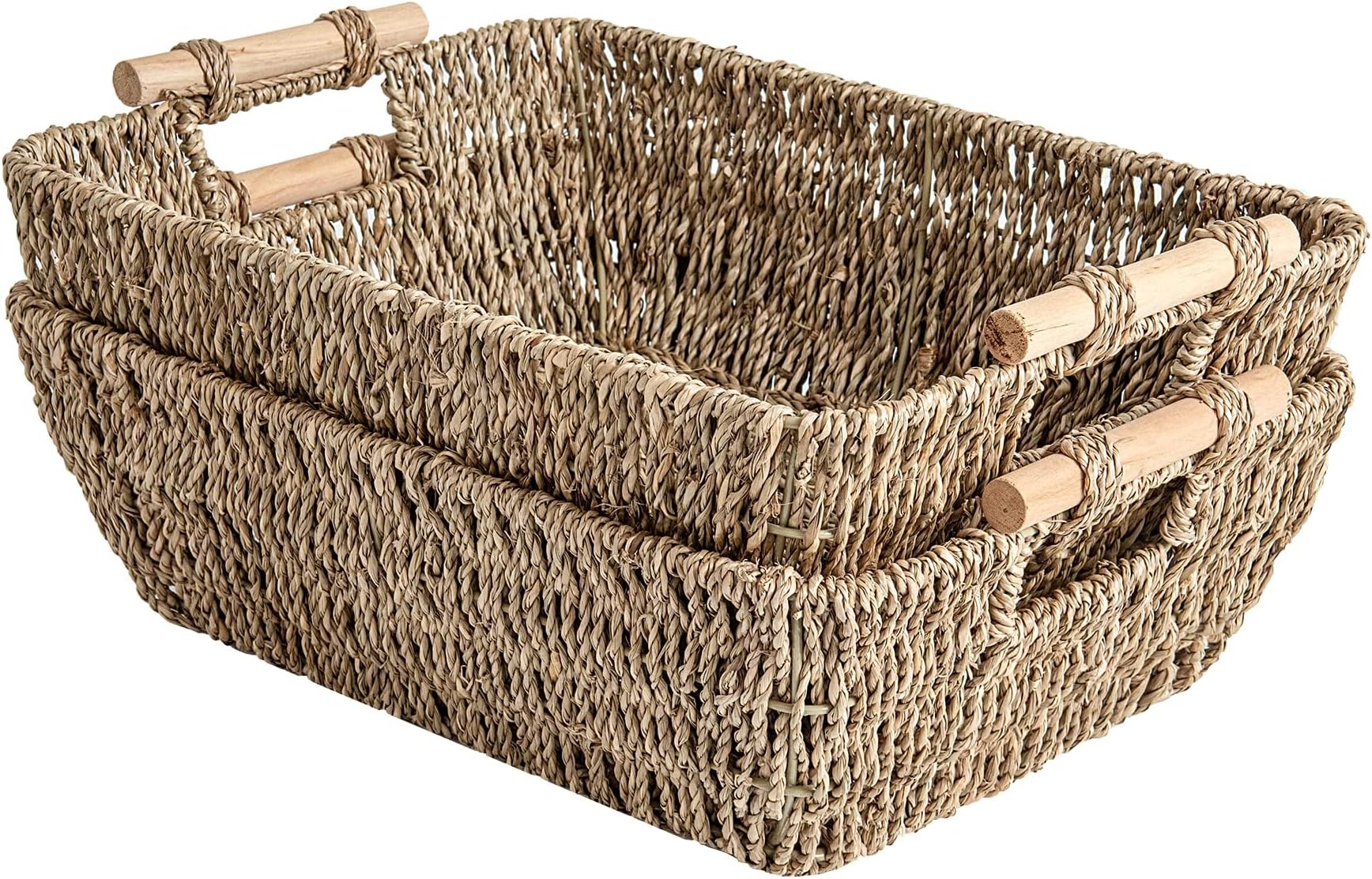 Amazon.com: StorageWorks Hand-Woven Large Storage Baskets with Wooden ...