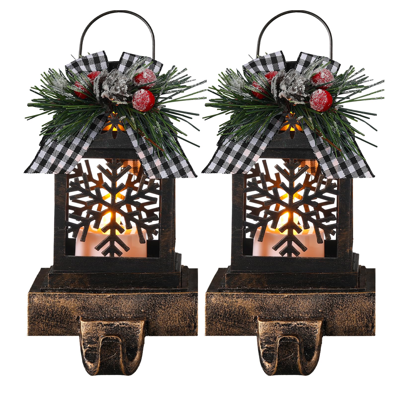 Therwen 2 Pcs Christmas Stocking Holders Lantern Stocking Hangers for ...