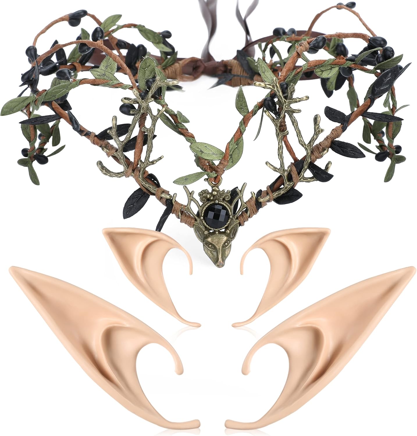MOSTORY Handmade Antler Leaf Crown with 2 Pairs Fairy Ears Cosplay ...