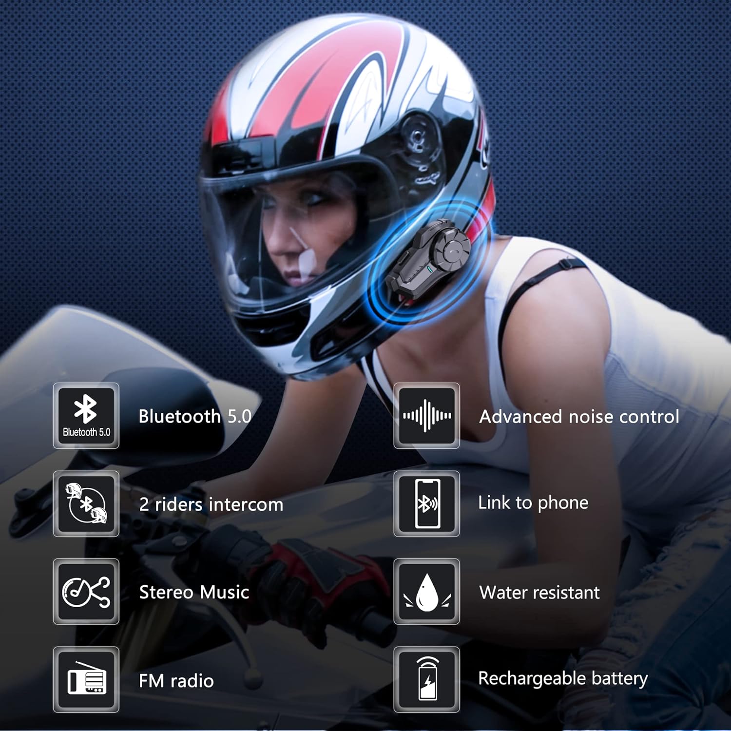 Buy Motorcycle Bluetooth Headset Intercom 800M 2 Riders intercom IP65 ...