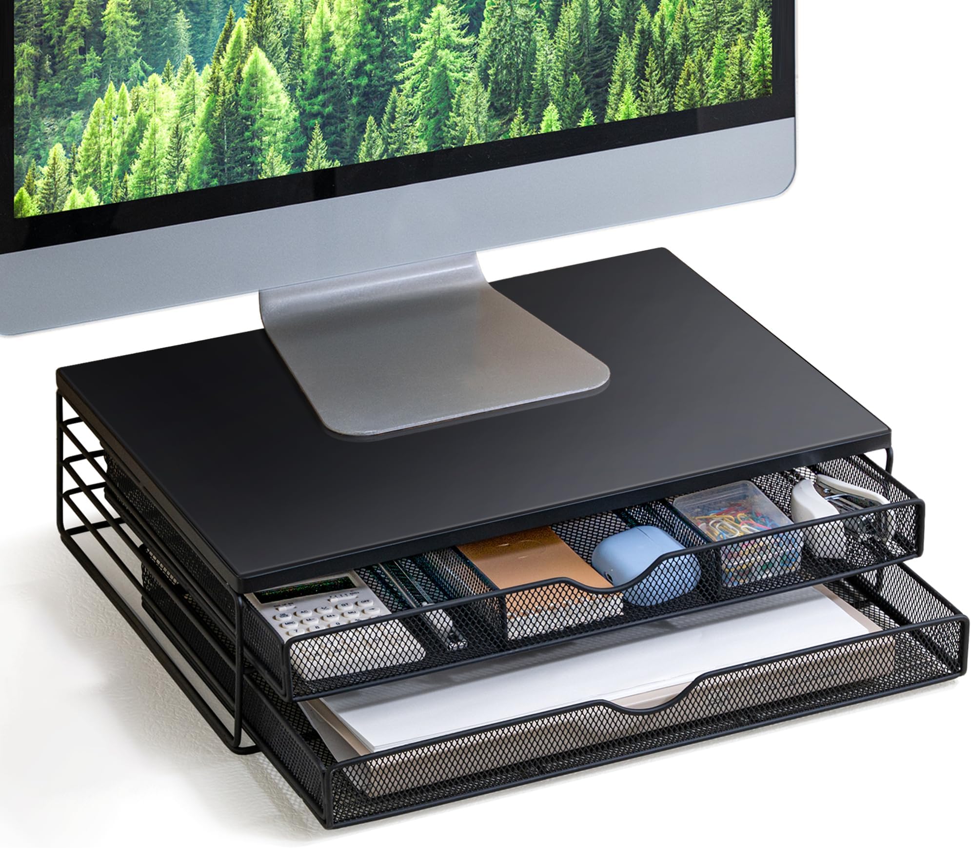 Amazon.com: ARCOBIS Wood Monitor Riser with Drawers, Mesh Metal ...