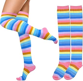 woosnscly Rainbow Thigh High Socks for Women Girls Pride Socks Kawaii ...