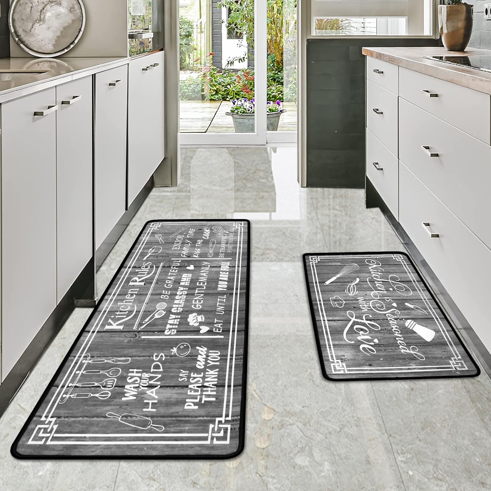 Amazon.com: Voanos Grey Kitchen Rugs,Non Skid Washable Microfiber ...