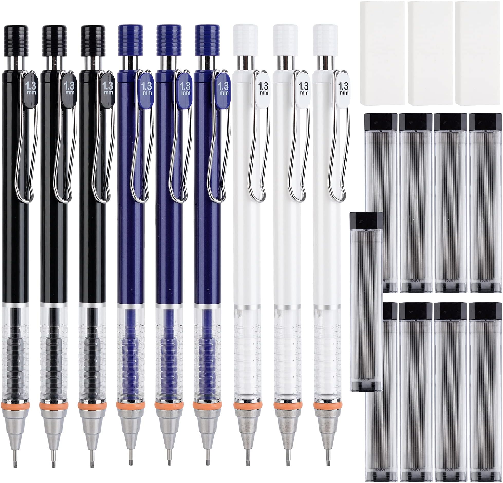 Amazon.com : Kolewo4ever 21pcs Mechanical Pencil Set 9pcs 1.3 mm ...