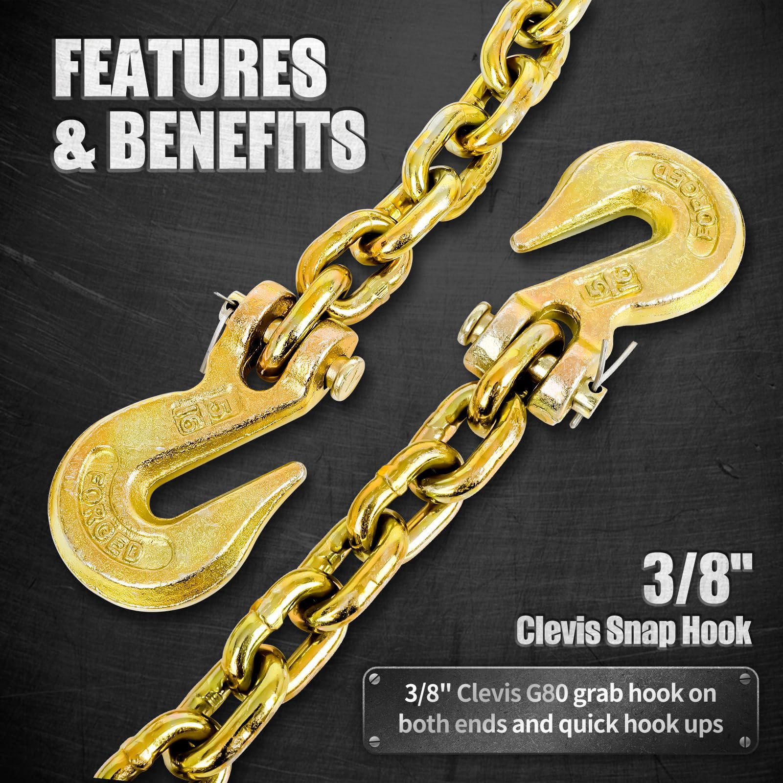 Snapklik.com : G80 Load Binder Chain,3/8"x10ft Tow Chain