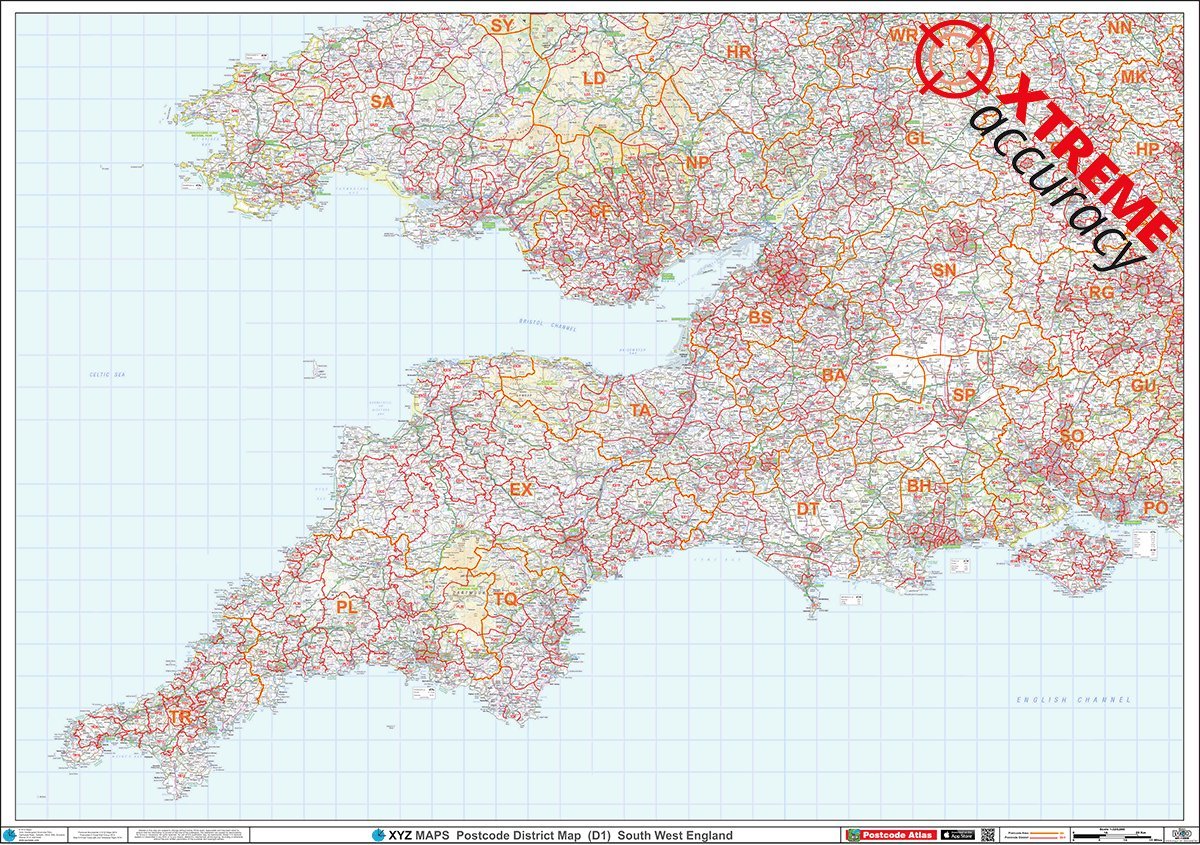 XYZ Postcode District Map - (D)1 - South West England: Paper Wall Map ...