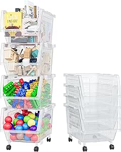 Amazon.com: TidyFriend Stackable Storage Bins Open Front Clear, 4 Pack ...