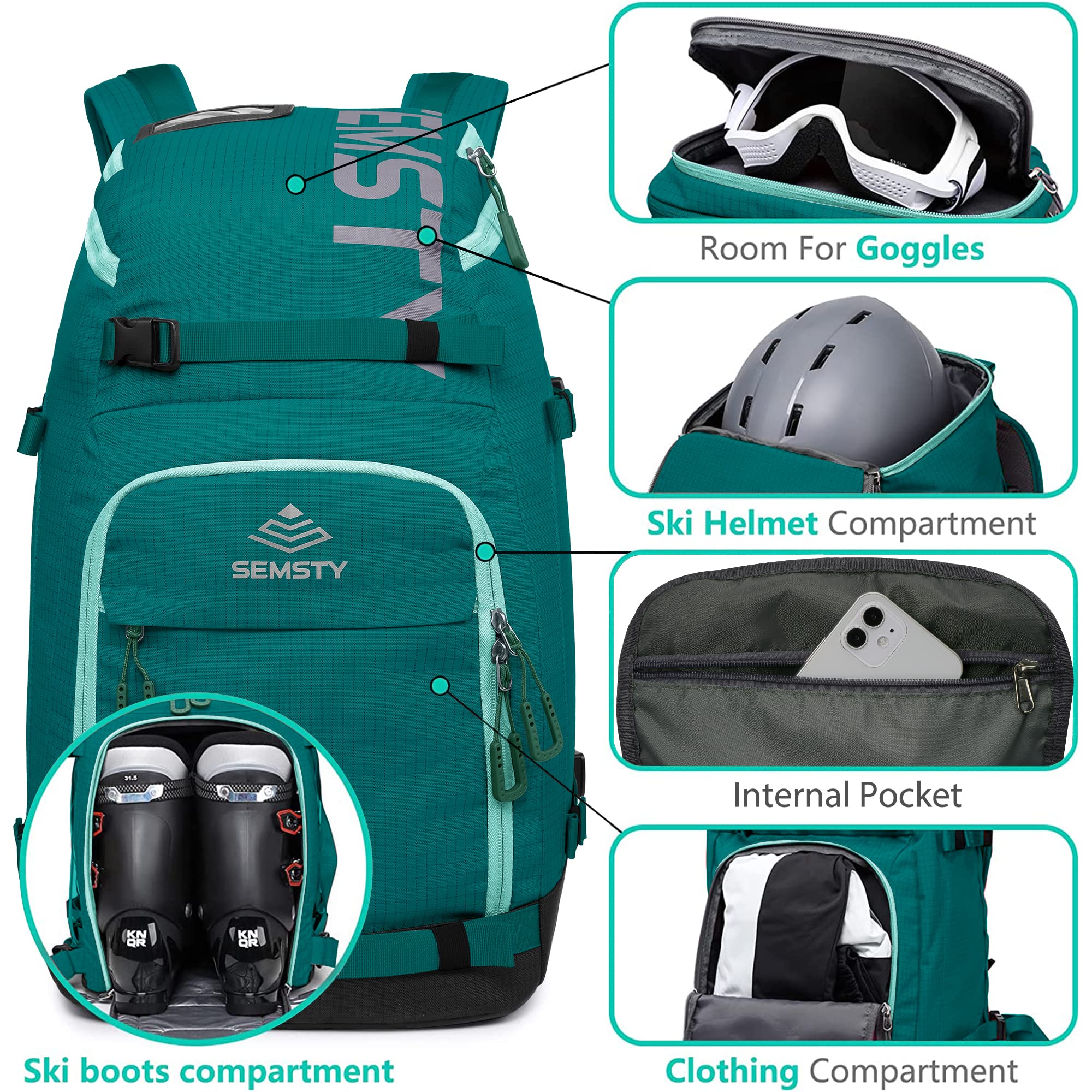 Snapklik.com : SEMSTY Ski Boot Bag, 55L Waterproof Ski And Snowboard ...