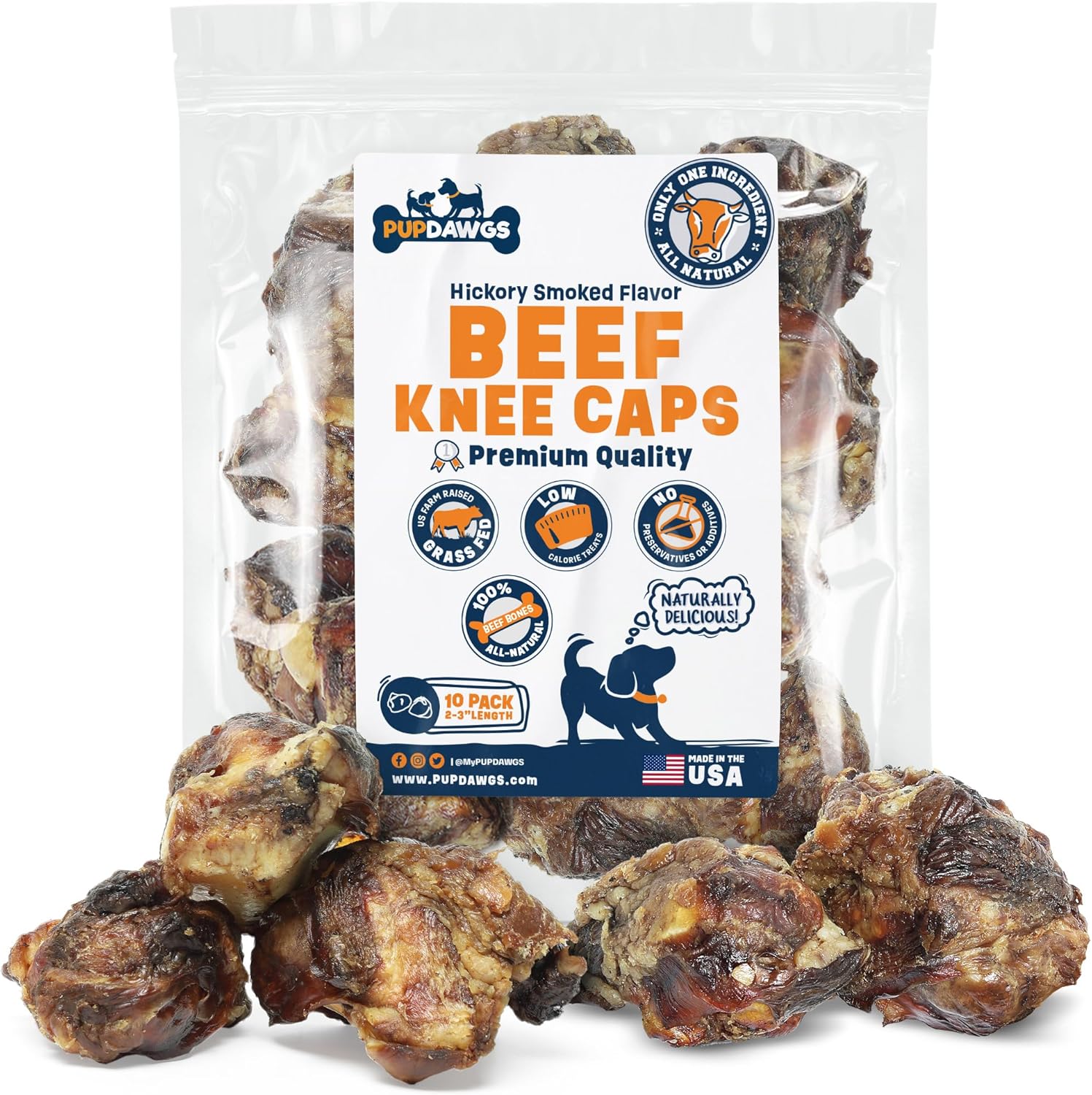 Amazon.com : PUPDAWGS Beef Knee Cap Bones for Dogs Made in The USA ...
