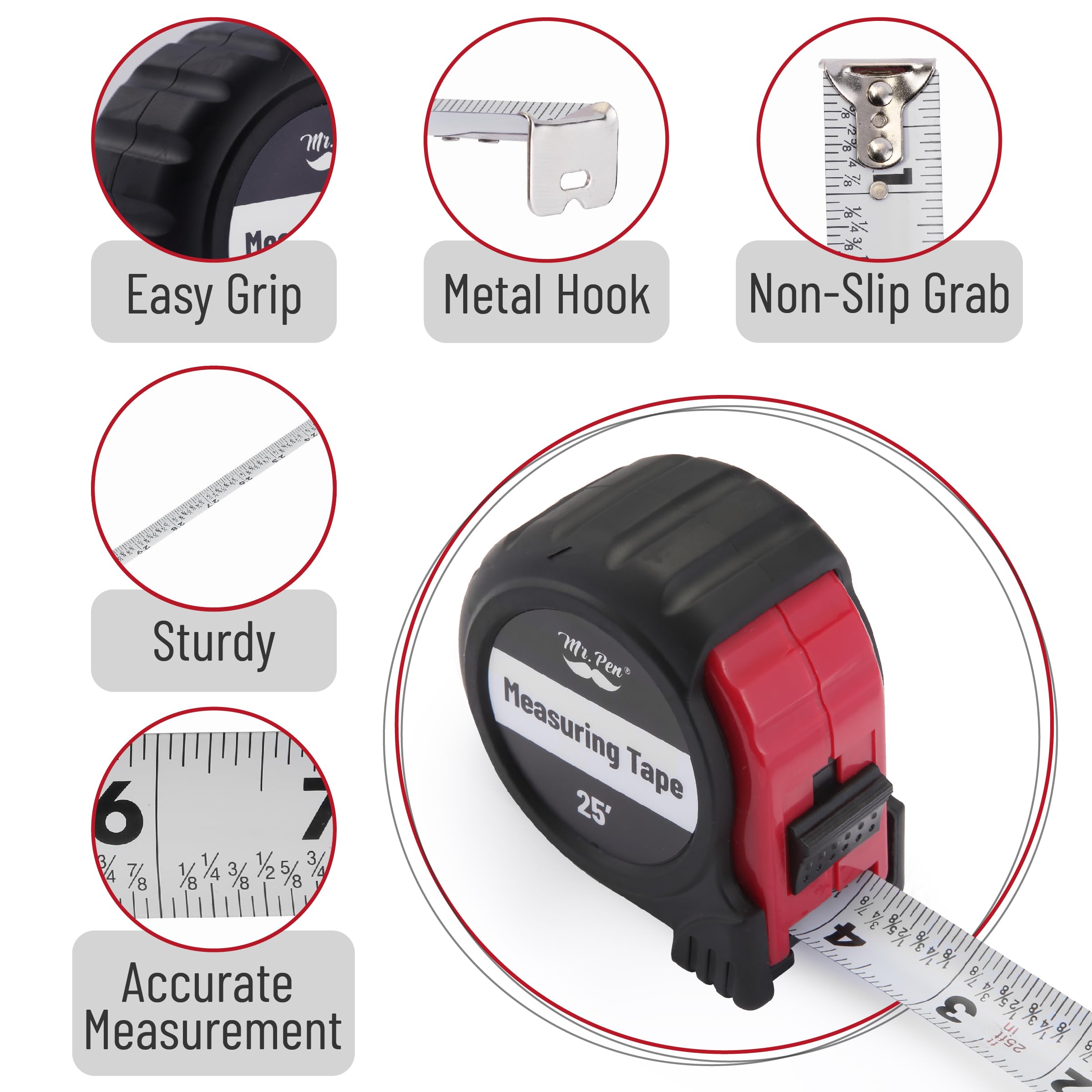Snapklik.com : Mr Pen 25-Foot Steel Retractable Tape Measure