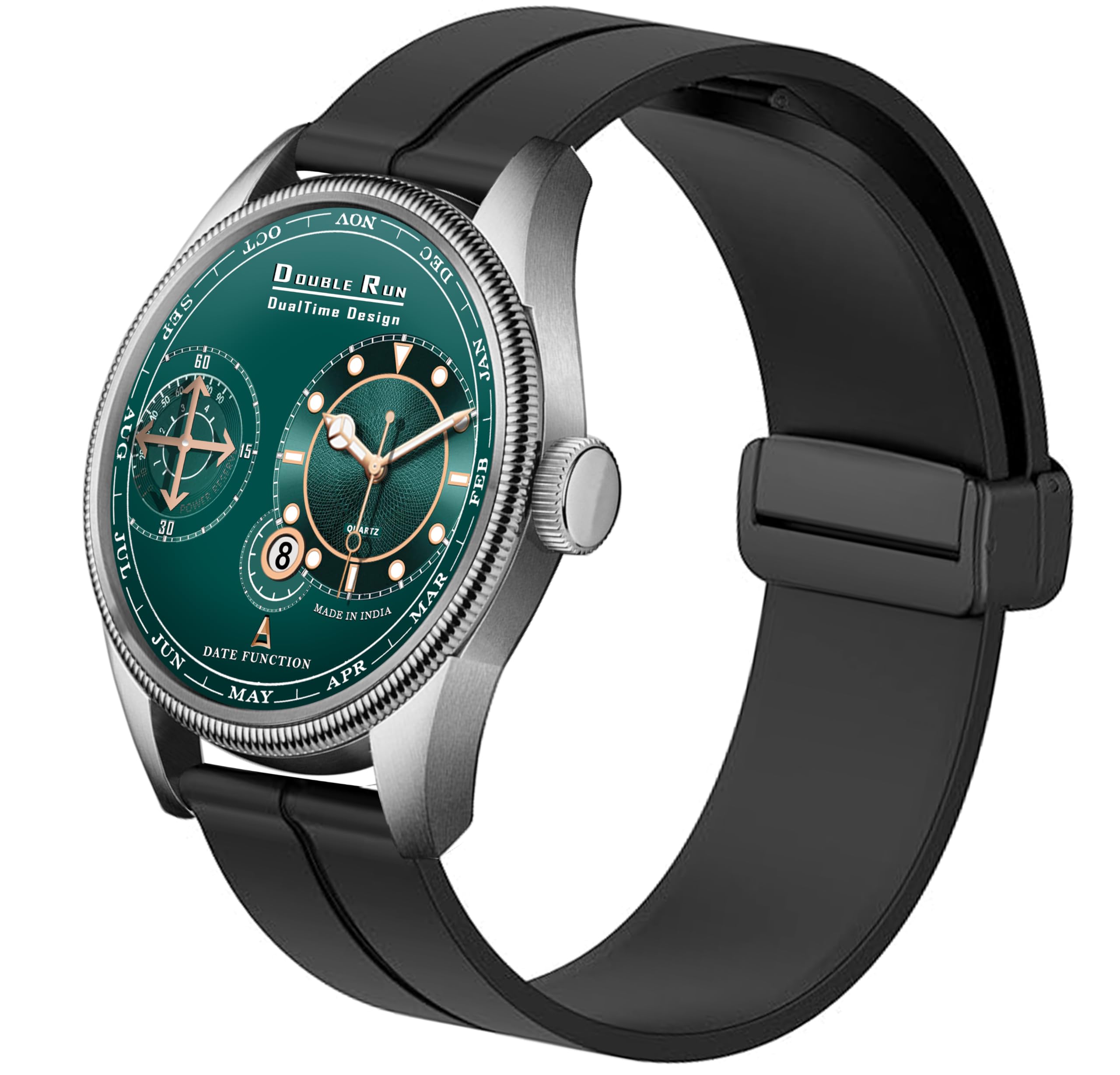 DOUBLERUN Chonograph Date Display Radium Dial Analoge Silicone Magnetic ...