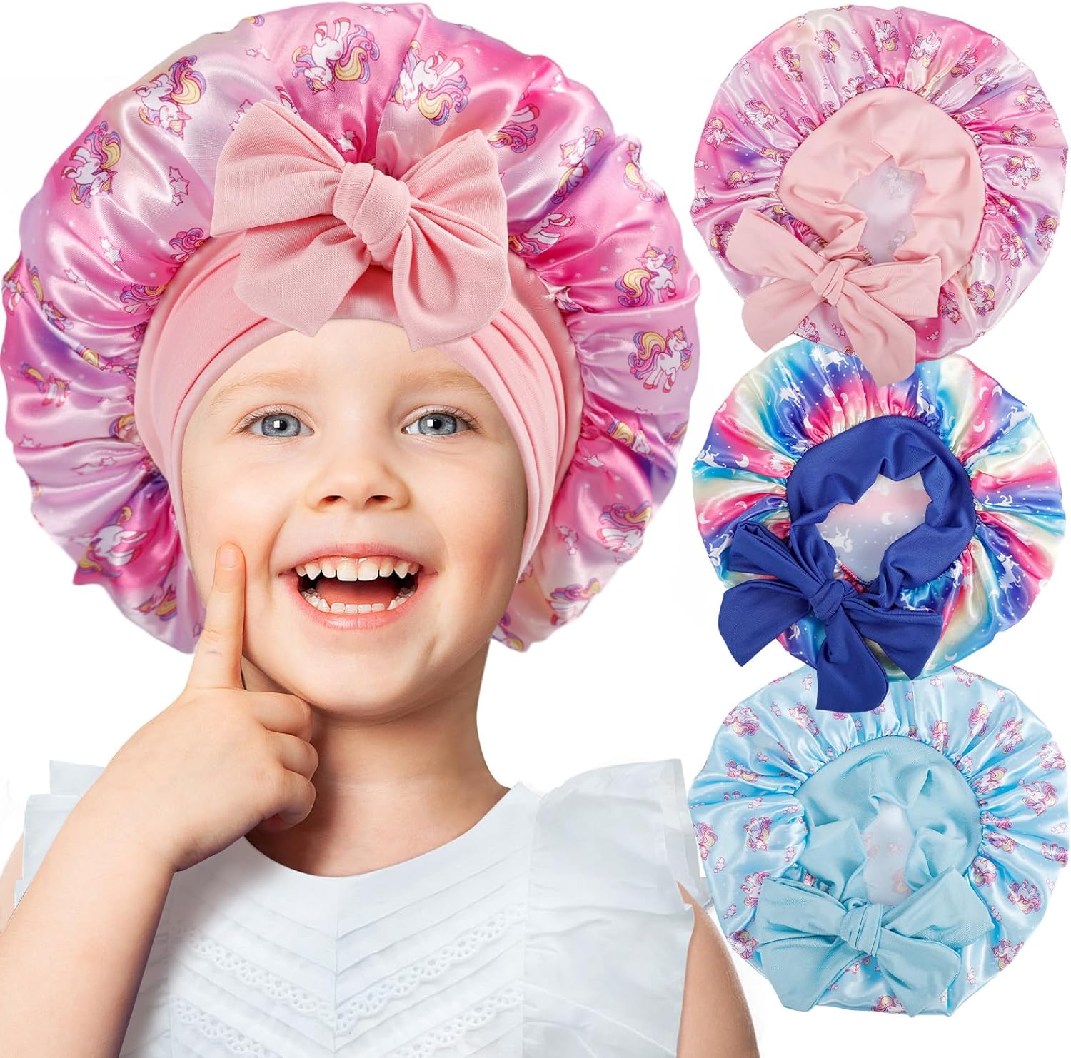 Amazon.com: PLMMOUT 3 Pcs Kids Bonnets for Girls,Soft Silk Bonnet for ...