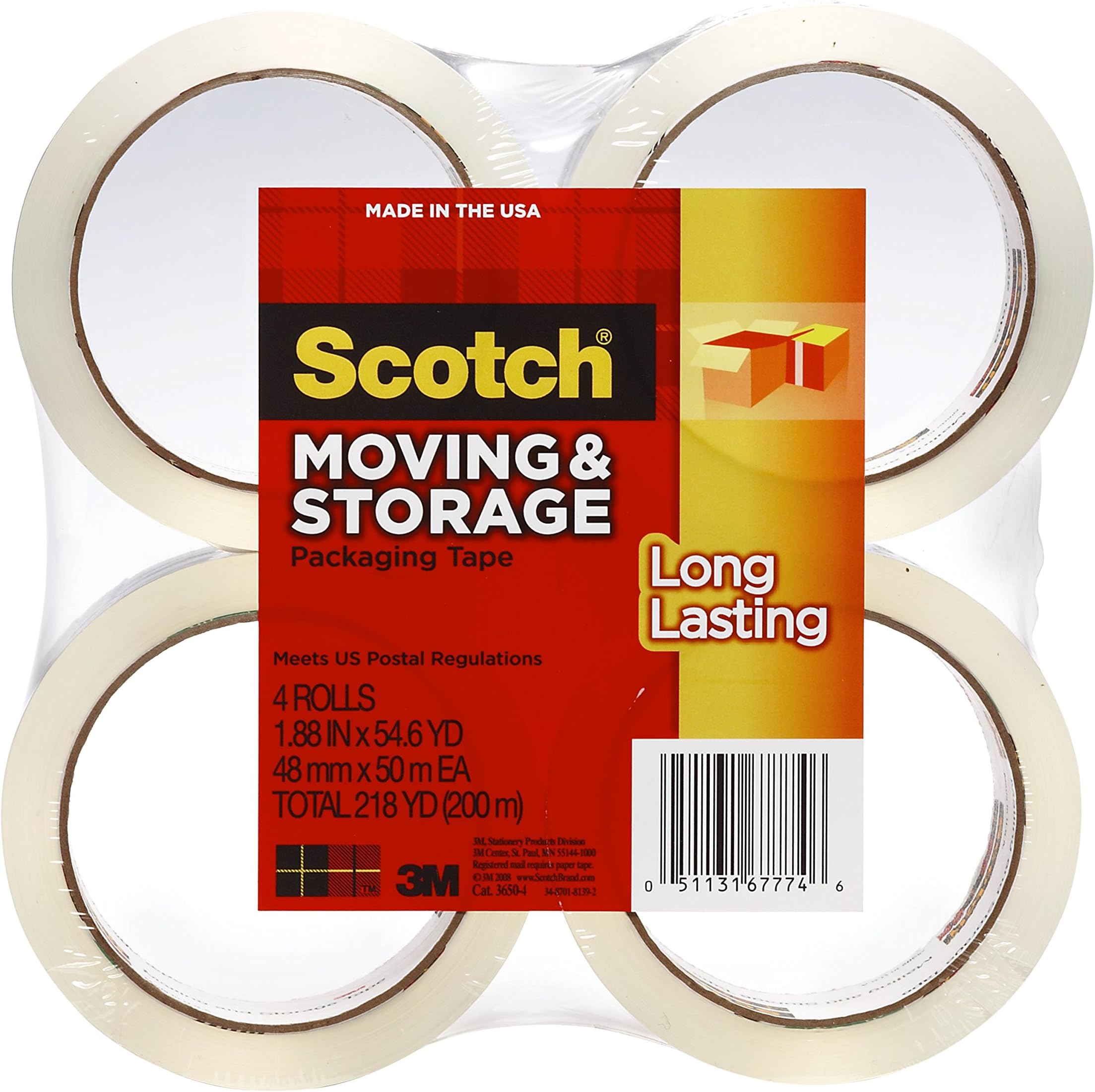 Amazon.com: Scotch Long Lasting Storage Packaging Tape, 1.88 in x 54.6 ...